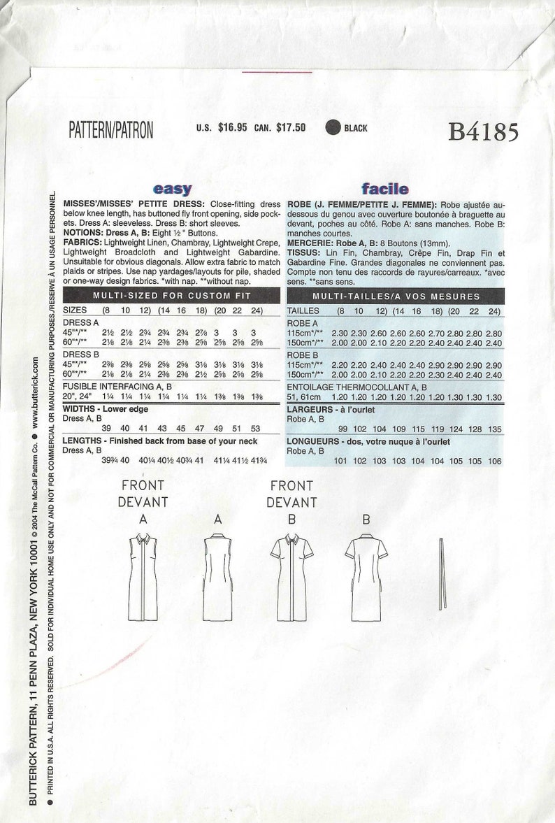 Butterick B4185 Sewing Pattern Chetta B Easy Close-fitting Fly - Etsy