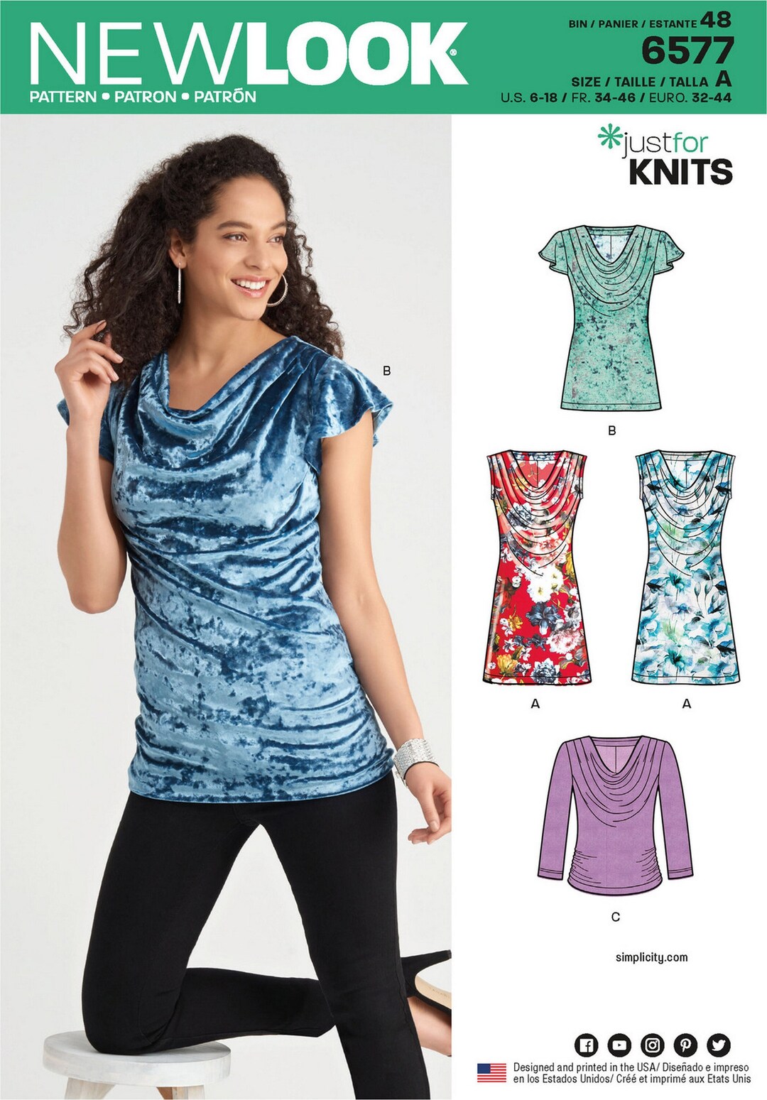 New Look 6577 Sewing Pattern for Misses Cowl Neck Knit Top Tunic Mini ...