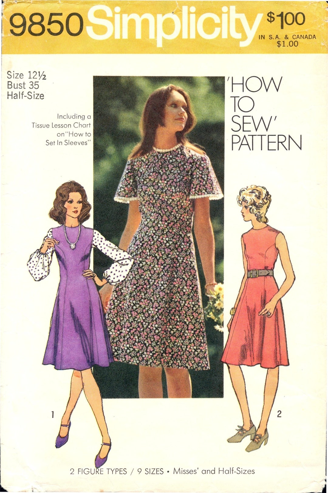 Simplicity 9850 Sewing Pattern Misses Half Size Vintage 70s Princess ...