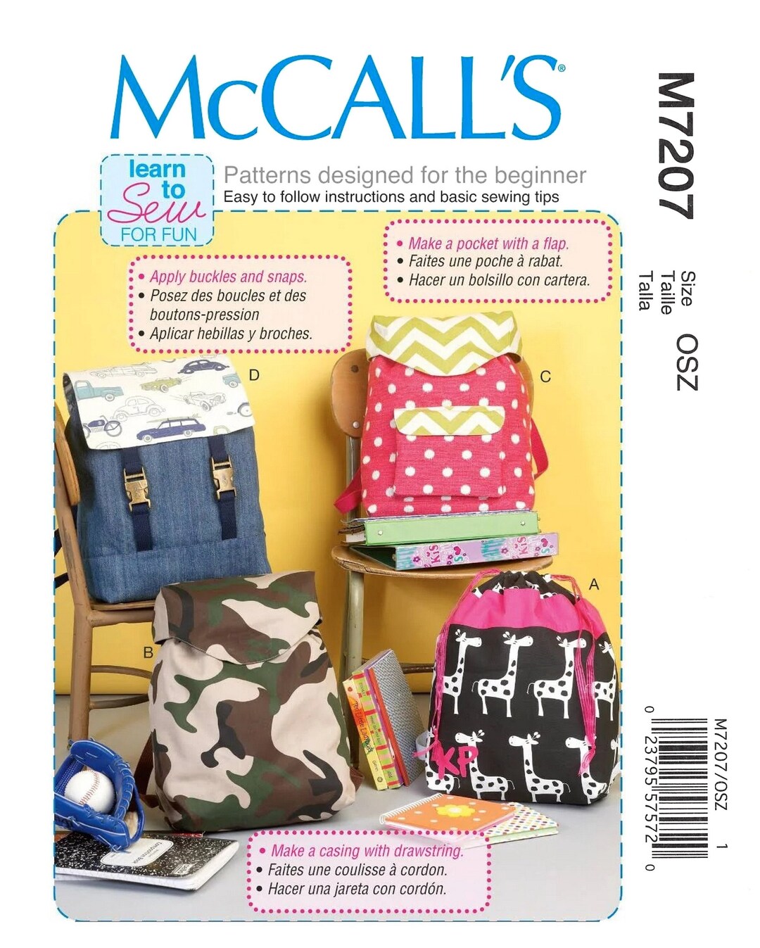 Mccalls M7207 Sewing Pattern for Assorted Backpacks Learn to Sew Series ...