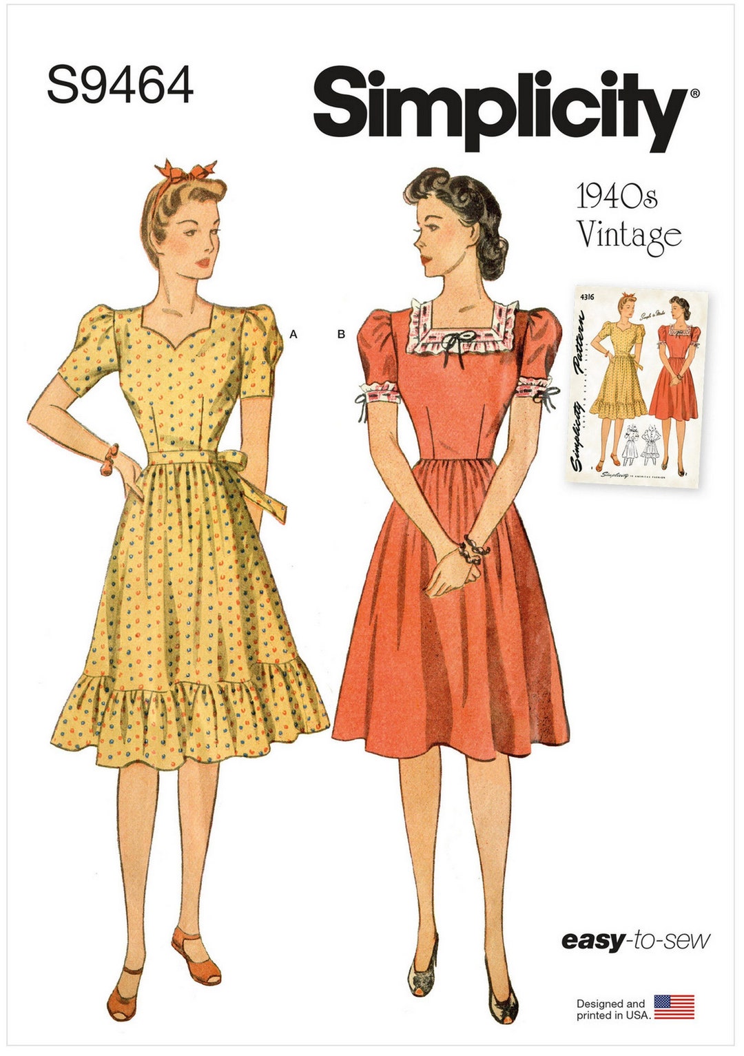 Simplicity S9464 Sewing Pattern Misses Vintage 40s Reproduction Dress ...