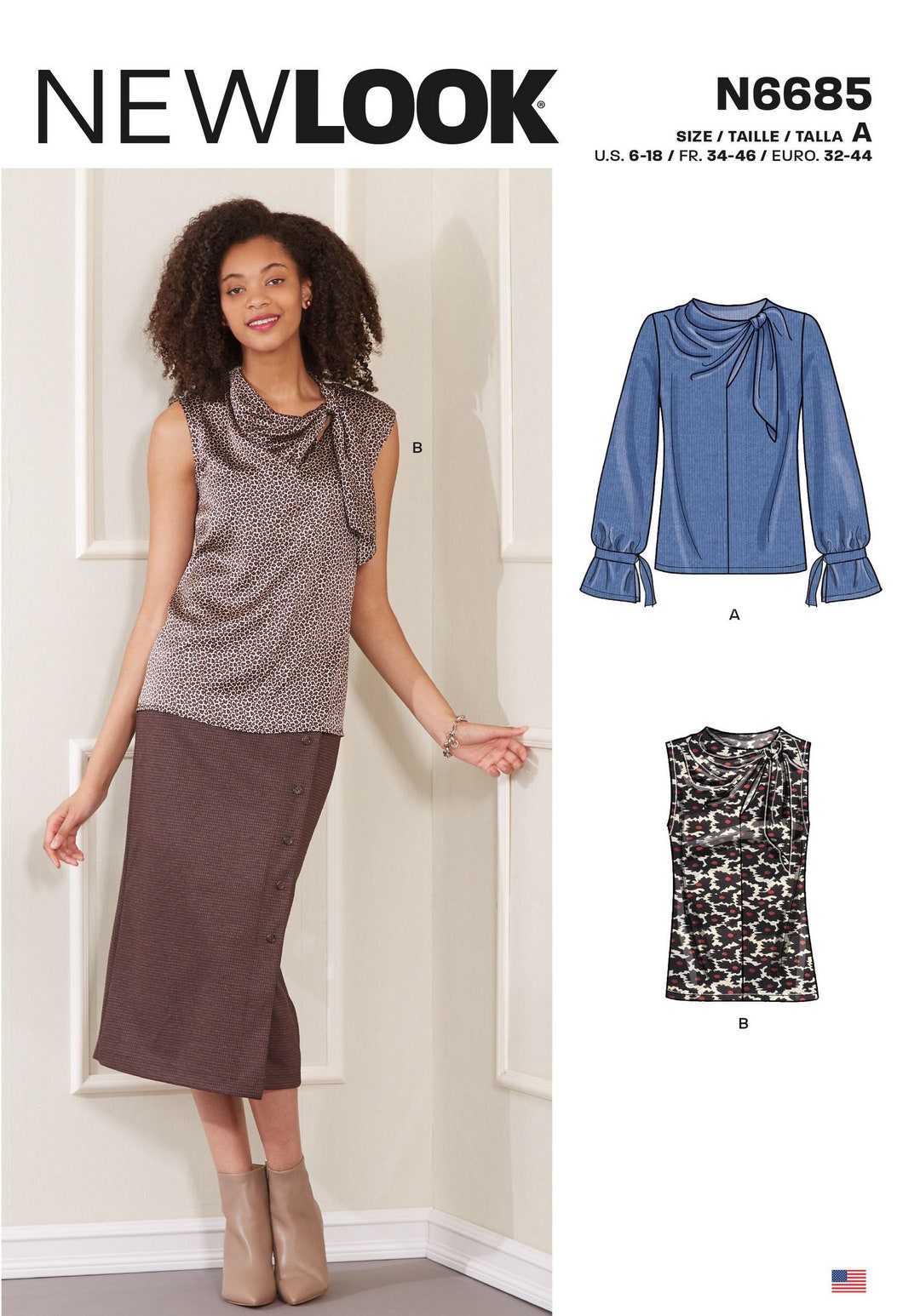 New Look N6685 Sewing Pattern Misses Sleeveless or Long Sleeved Tops Sz ...