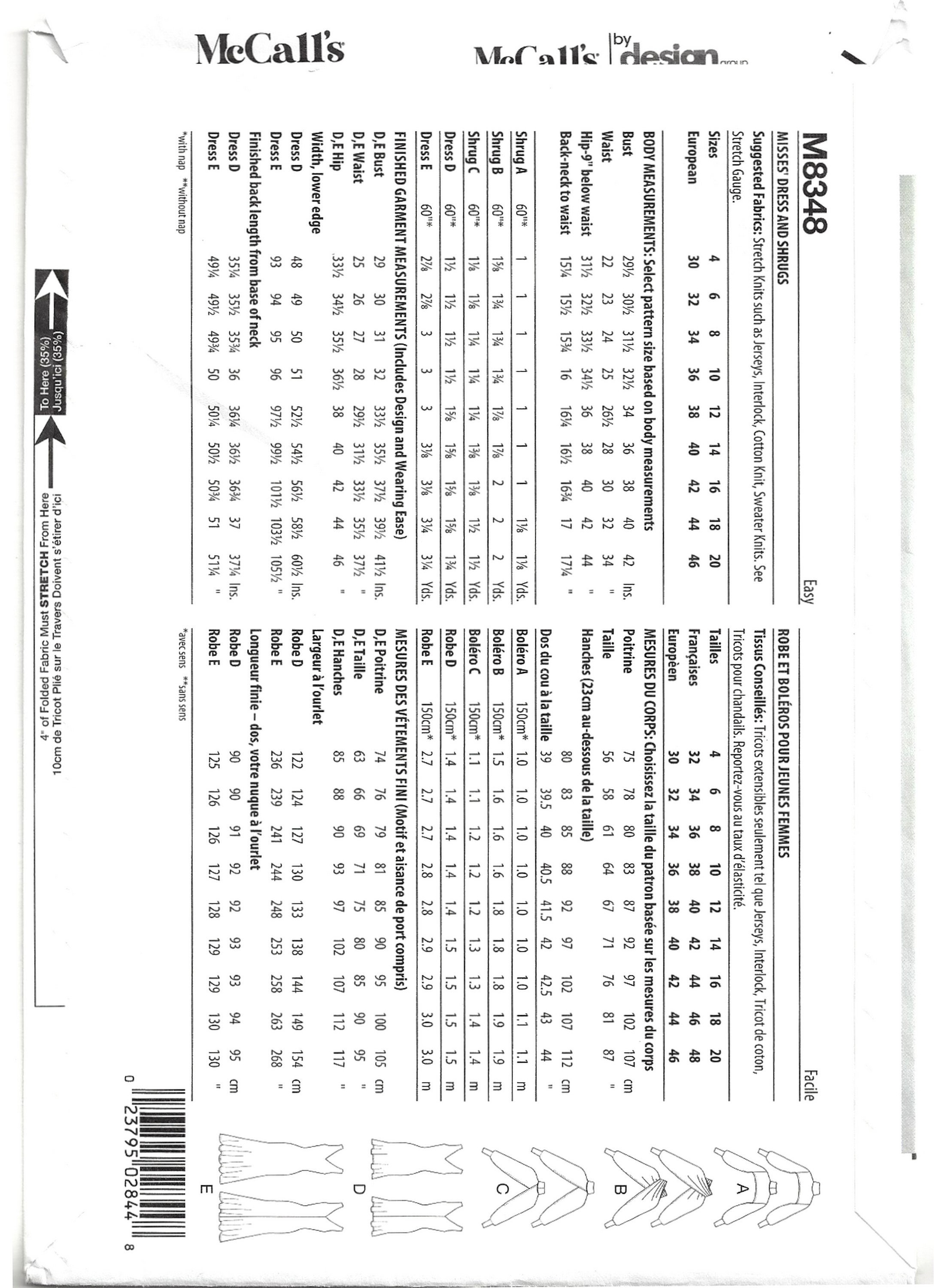 Mccalls M8348 Sewing Pattern Misses Knit Dress and Shrug Styled in ...