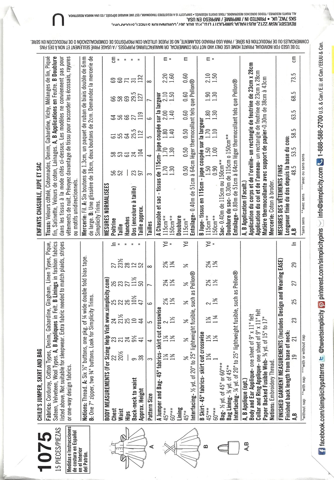 Simplicity 1075 Sewing Pattern for Childs Retro 50s Jumper - Etsy