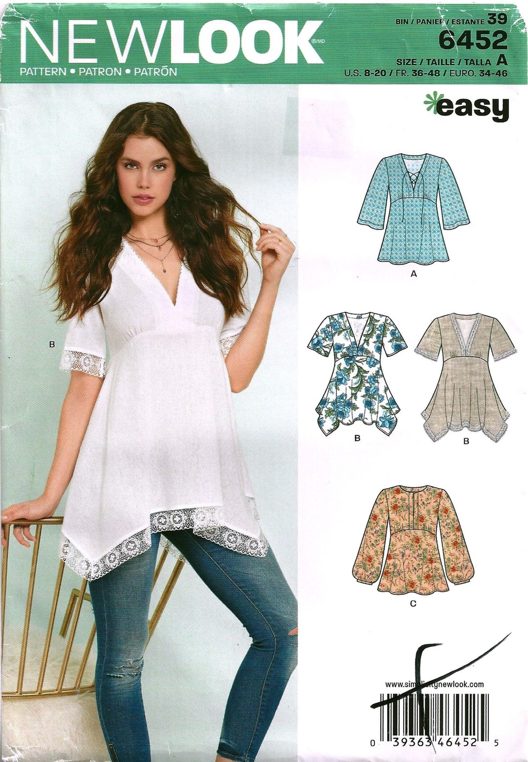 New Look 6452 Sewing Pattern Misses Easy Pullover Vneck Tops With ...