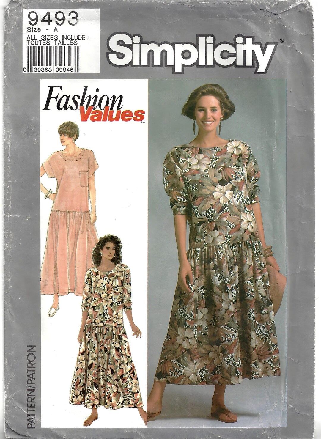 Simplicity 9493 Sewing Pattern Misses Loose Fitting Drop Waist Pullover ...