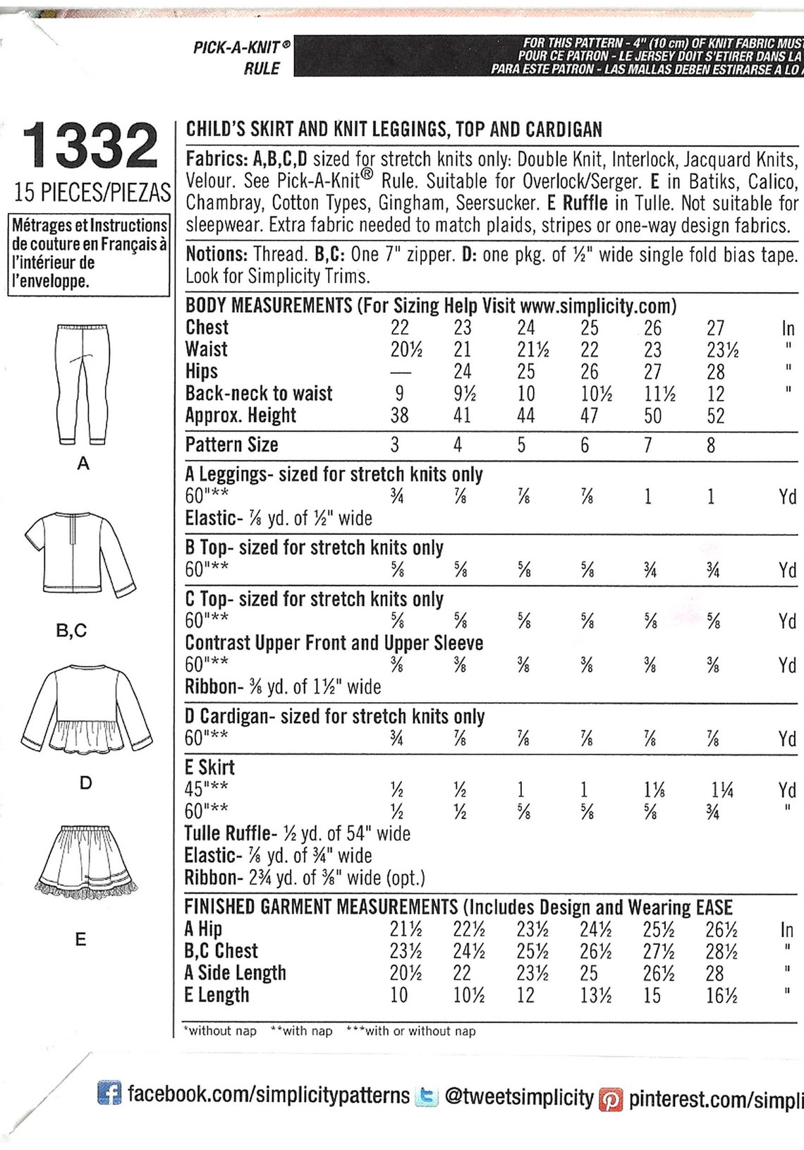 Simplicity 1332 Sewing Pattern for Childs Skirt and Knit - Etsy