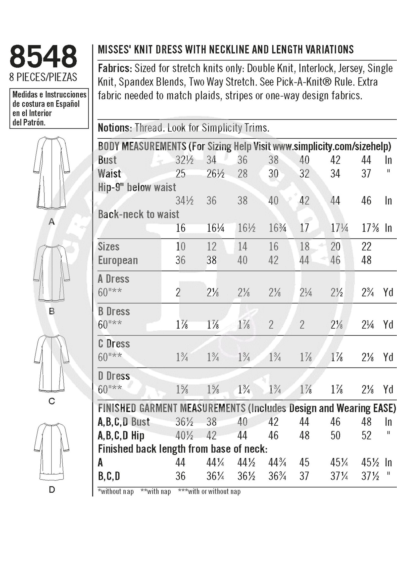 Simplicity 8548 Sewing Pattern Misses Learn to Sew Knit Dress - Etsy