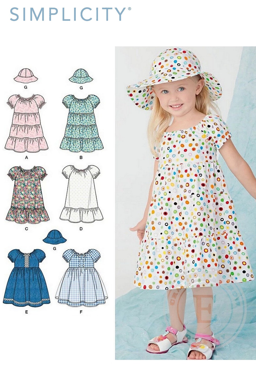 Simplicity S9126 Sewing Pattern Toddlers Dresses and Hat Optional ...