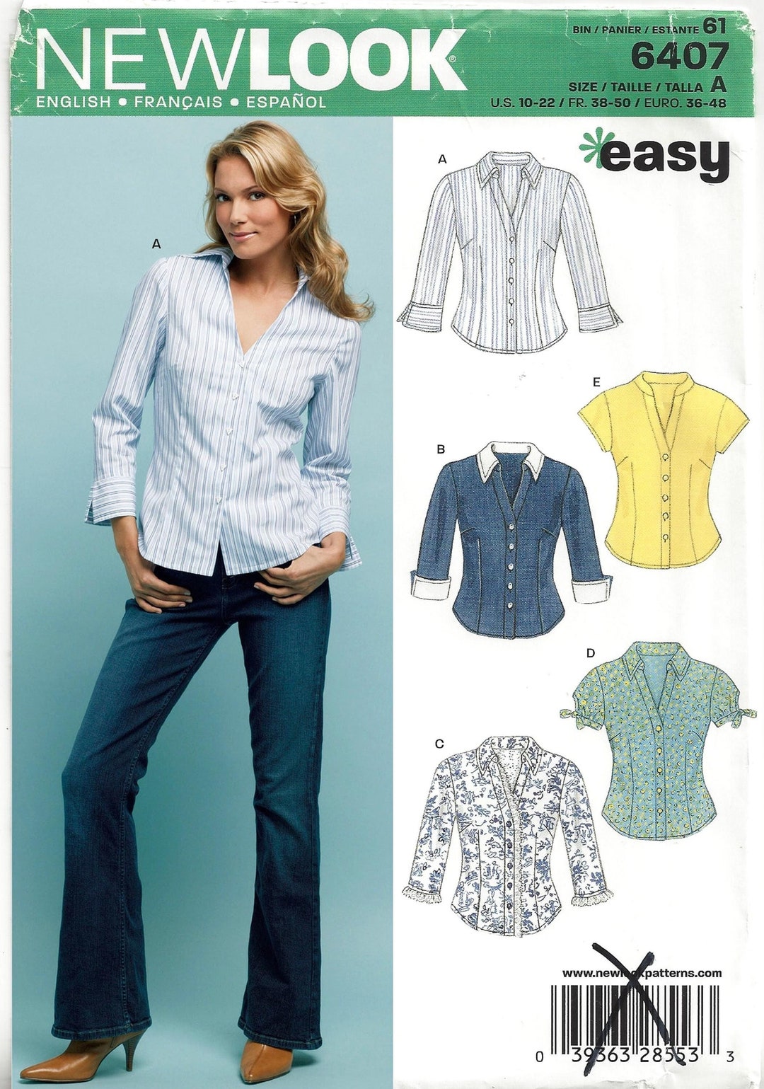 New Look 6407 Sewing Pattern for Misses Easy Button Front Tops With ...