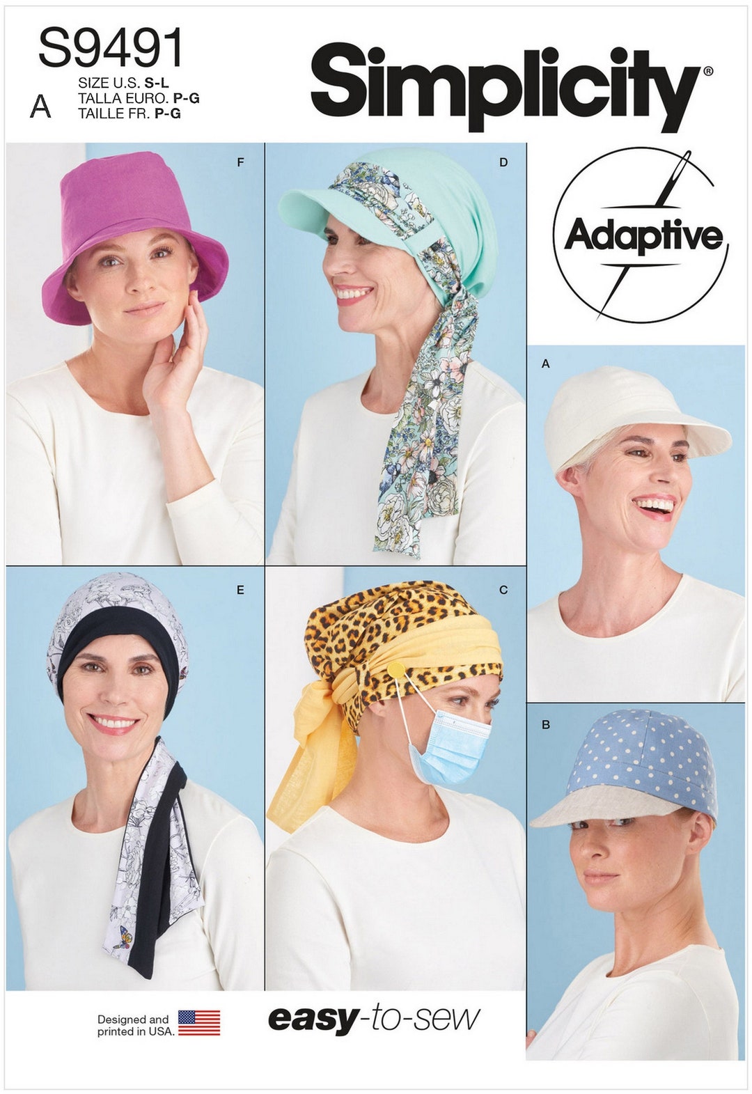 Simplicity S9491 Sewing Pattern for Misses Easy to Sew Assorted Caps ...