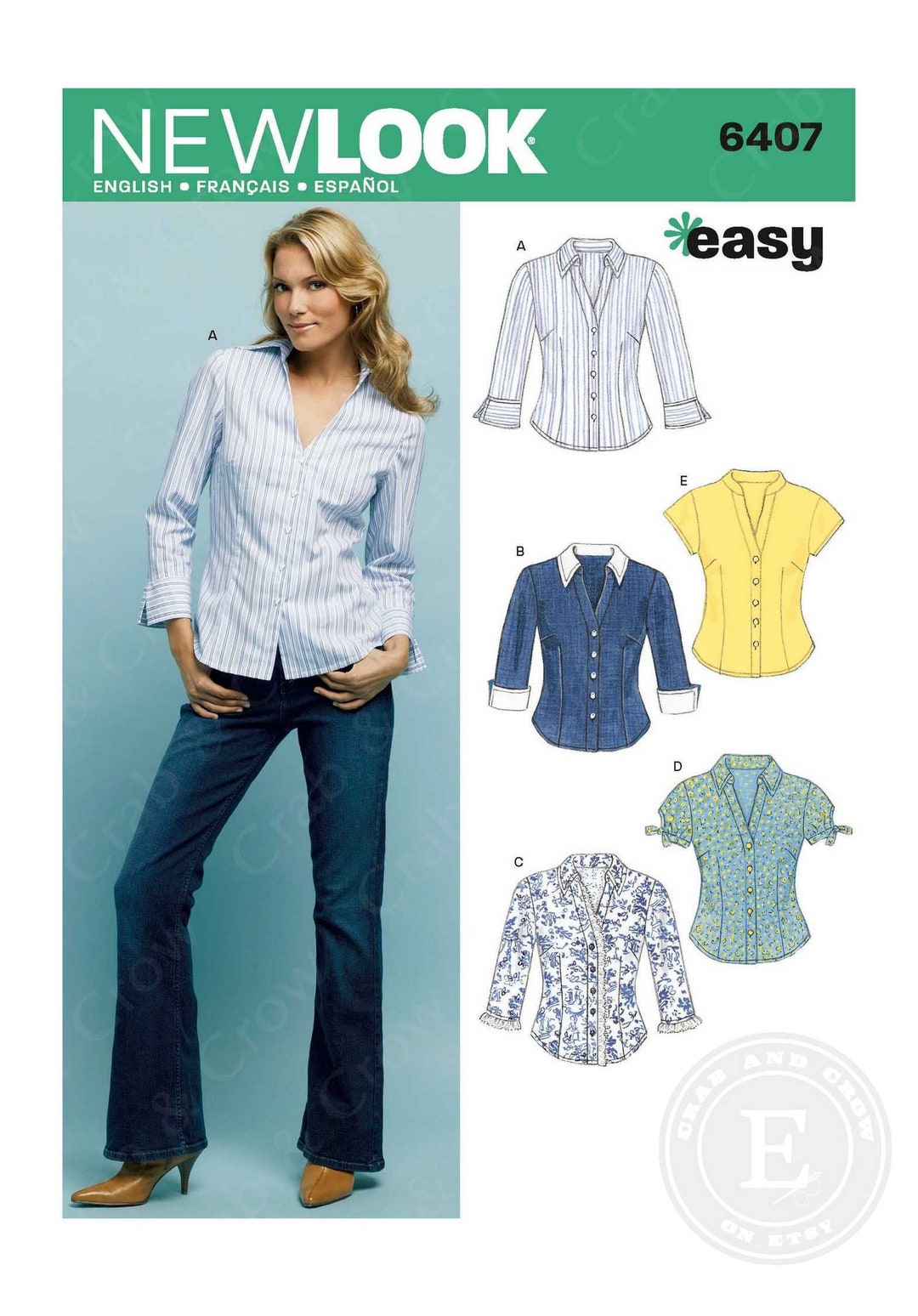 New Look 6407 Sewing Pattern for Misses Easy Button Front Tops With ...