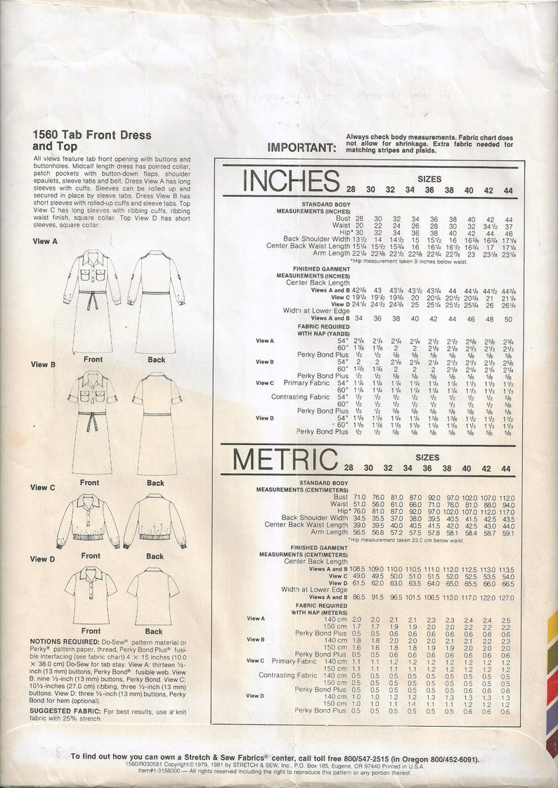 Stretch & Sew 1560 Sewing Pattern Misses Tab Front Dress and Top Patch ...