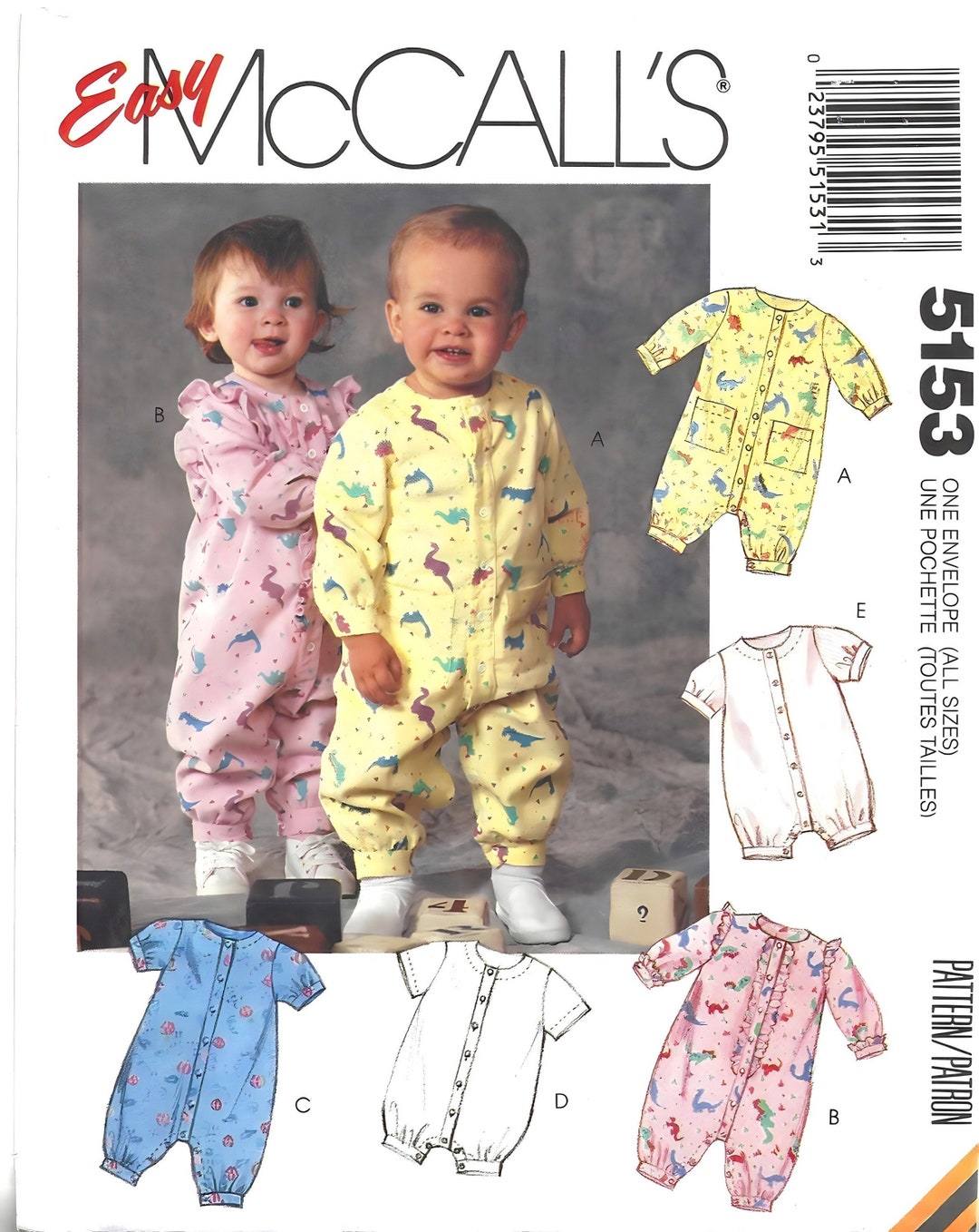 Mccalls 5153 Sewing Pattern for Infants Easy Jumpsuits and Romper Sz NB ...