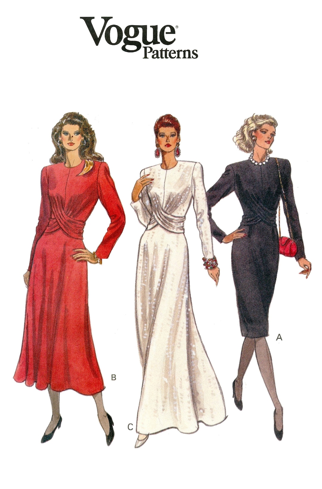 Vogue 7610 Sewing Pattern Misses Vintage 80s Long Sleeve Dress With ...