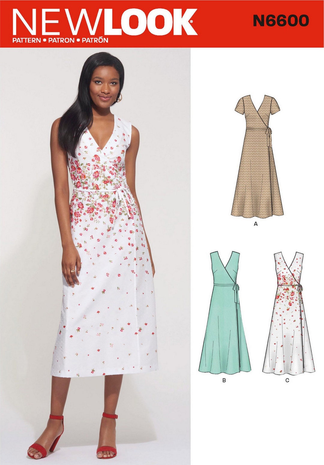 New Look N6600 Sewing Pattern for Misses Wrap Dress With Sleeve ...