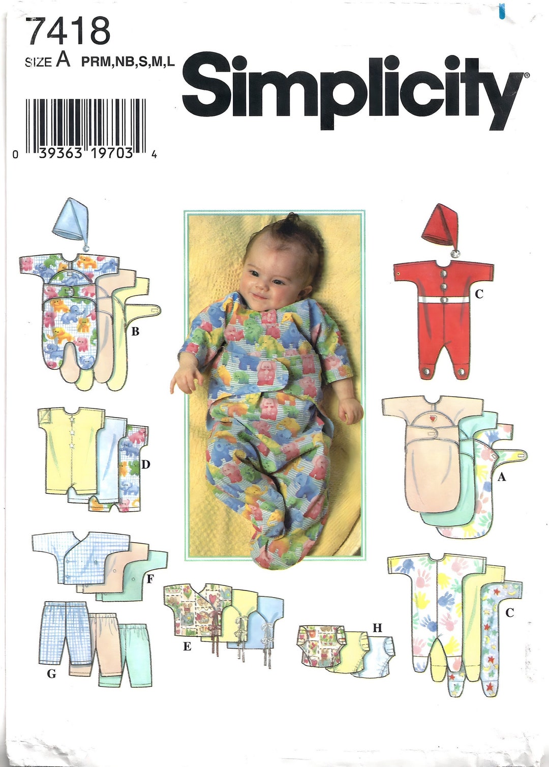 Simplicity 7418 Sewing Pattern Babies and Preemies Layette Sz PRM-L ...
