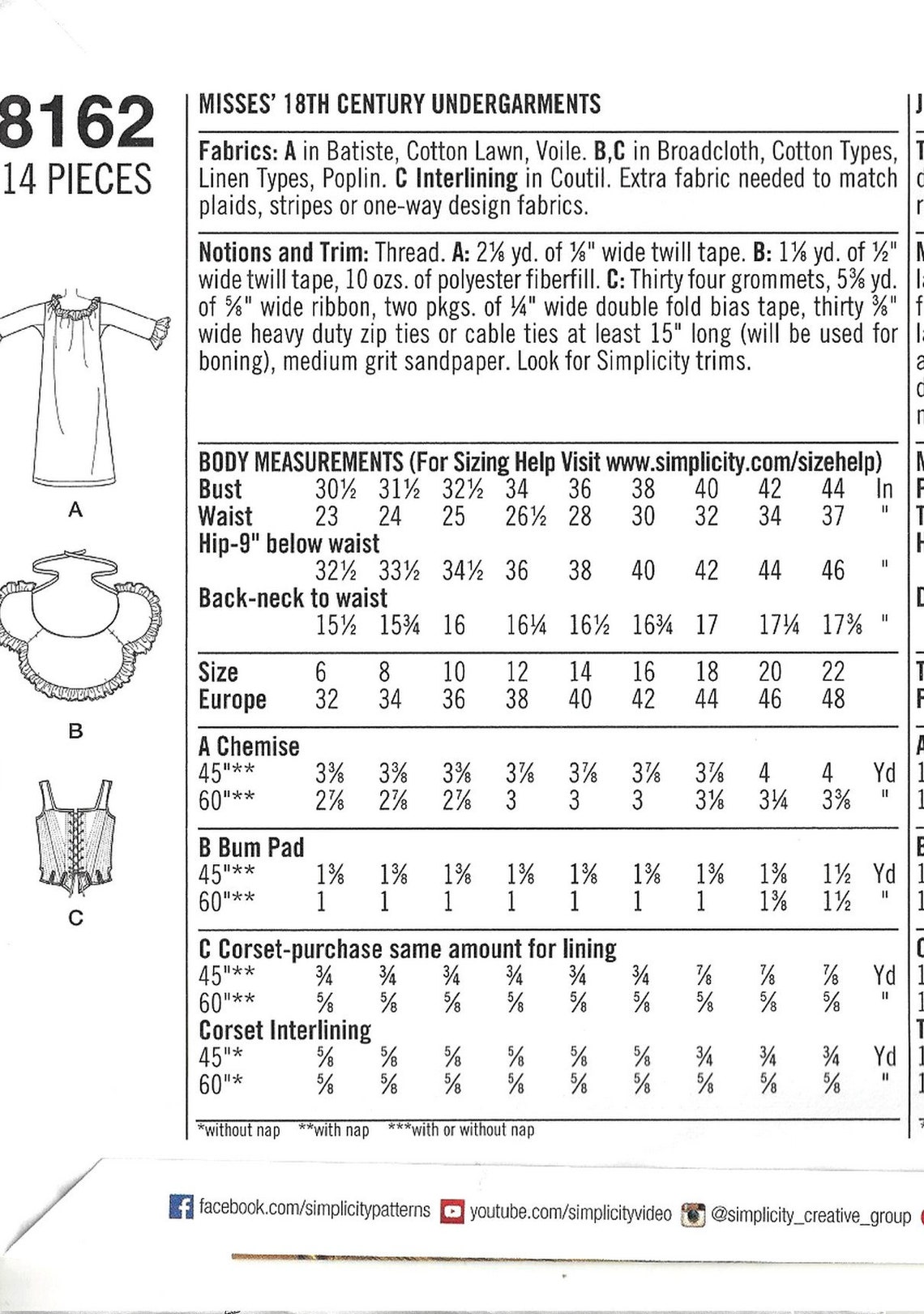 Simplicity 8162 Sewing Pattern Misses 18th Century - Etsy