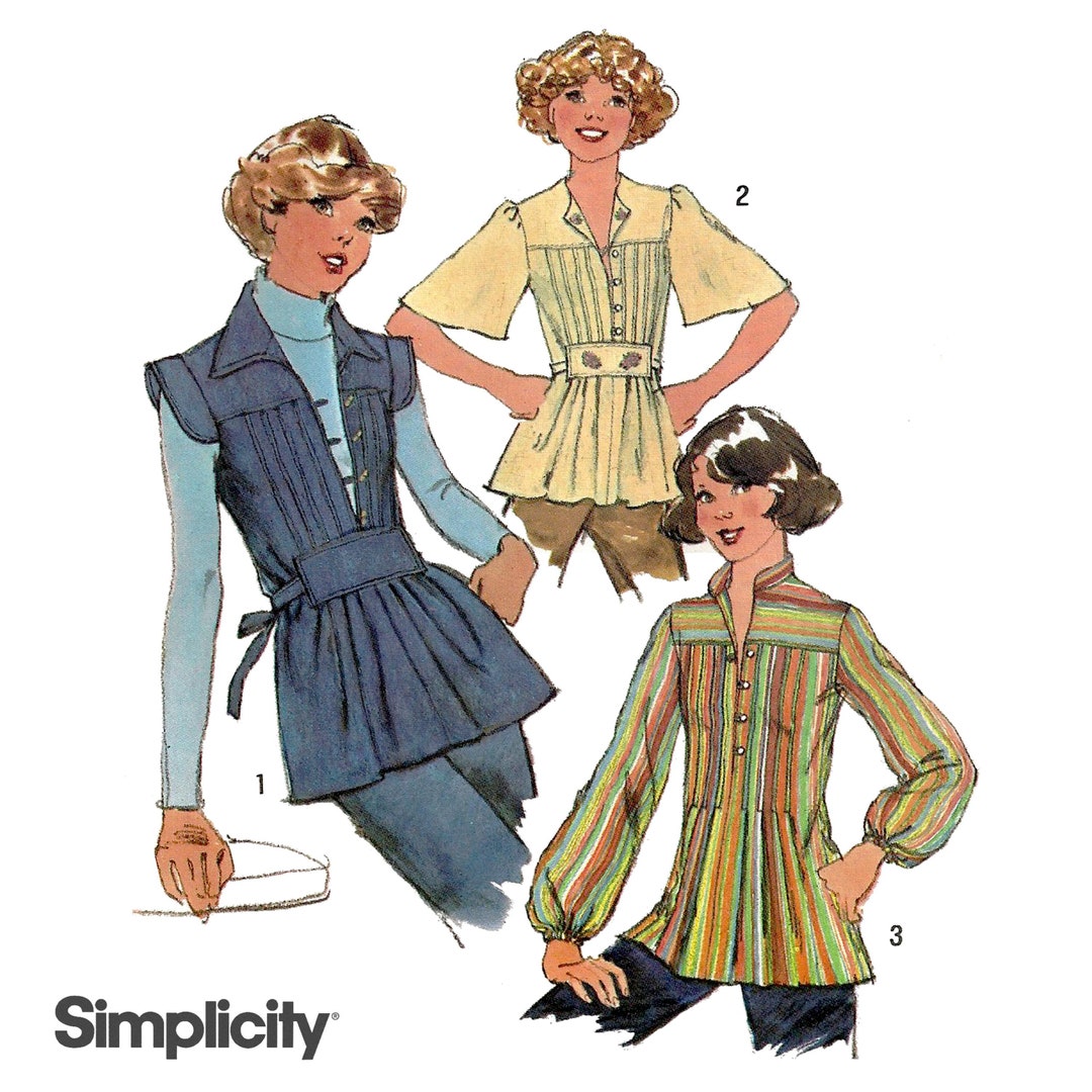 Simplicity 8205 Sewing Pattern Misses Vintage 70s Pullover Tops With ...