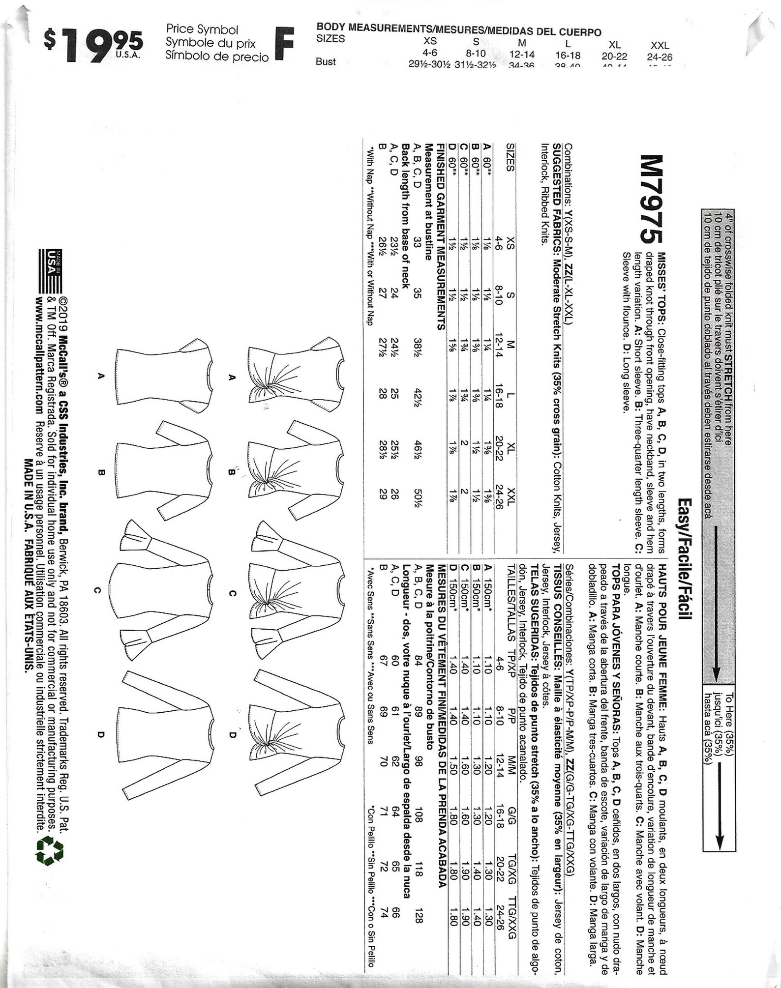 Mccalls M7975 Sewing Pattern Misses Novelty Draped Knot Knit - Etsy