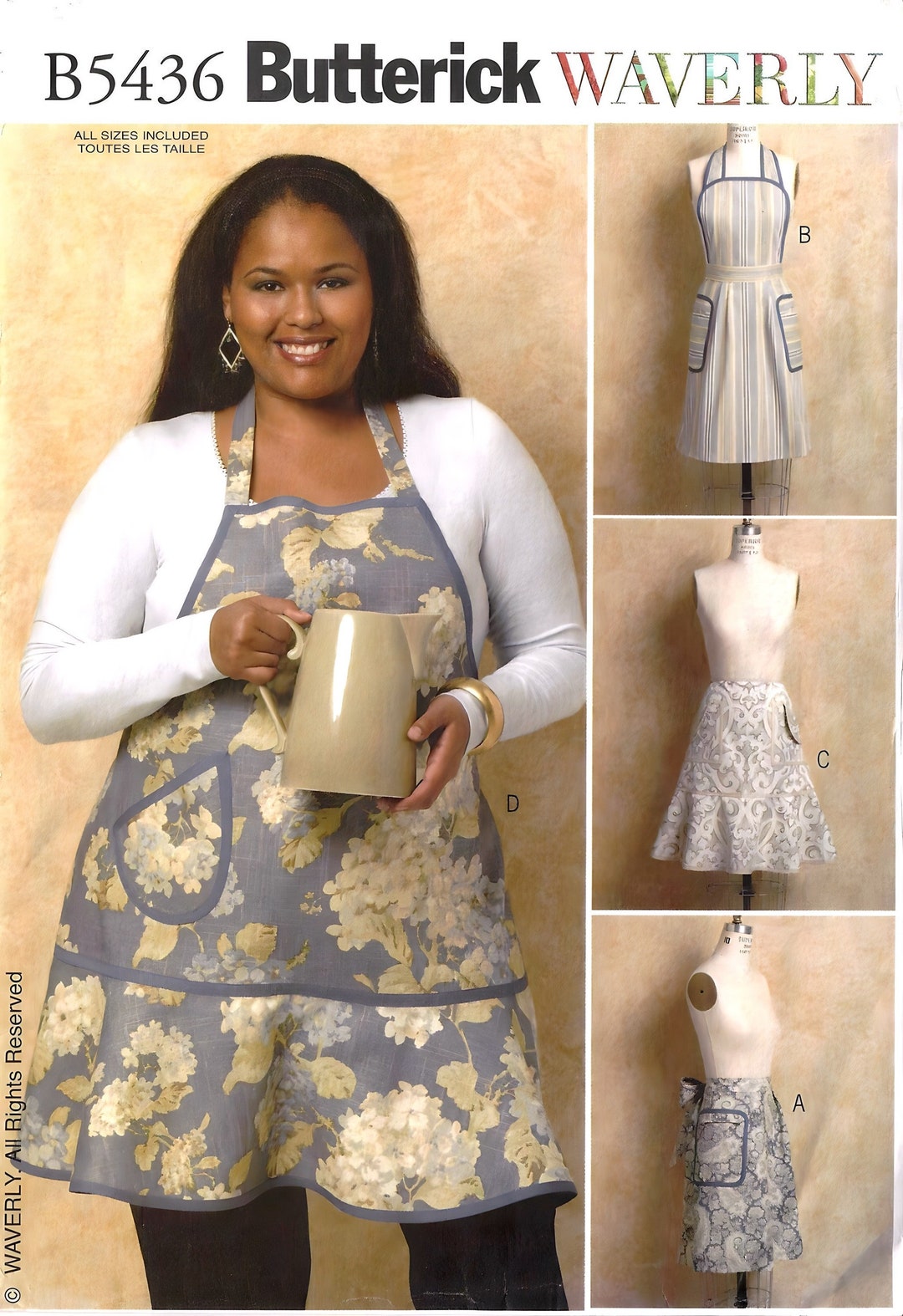 Butterick B5436 Sewing Pattern for Misses Back Waist Tie Aprons Waverly ...