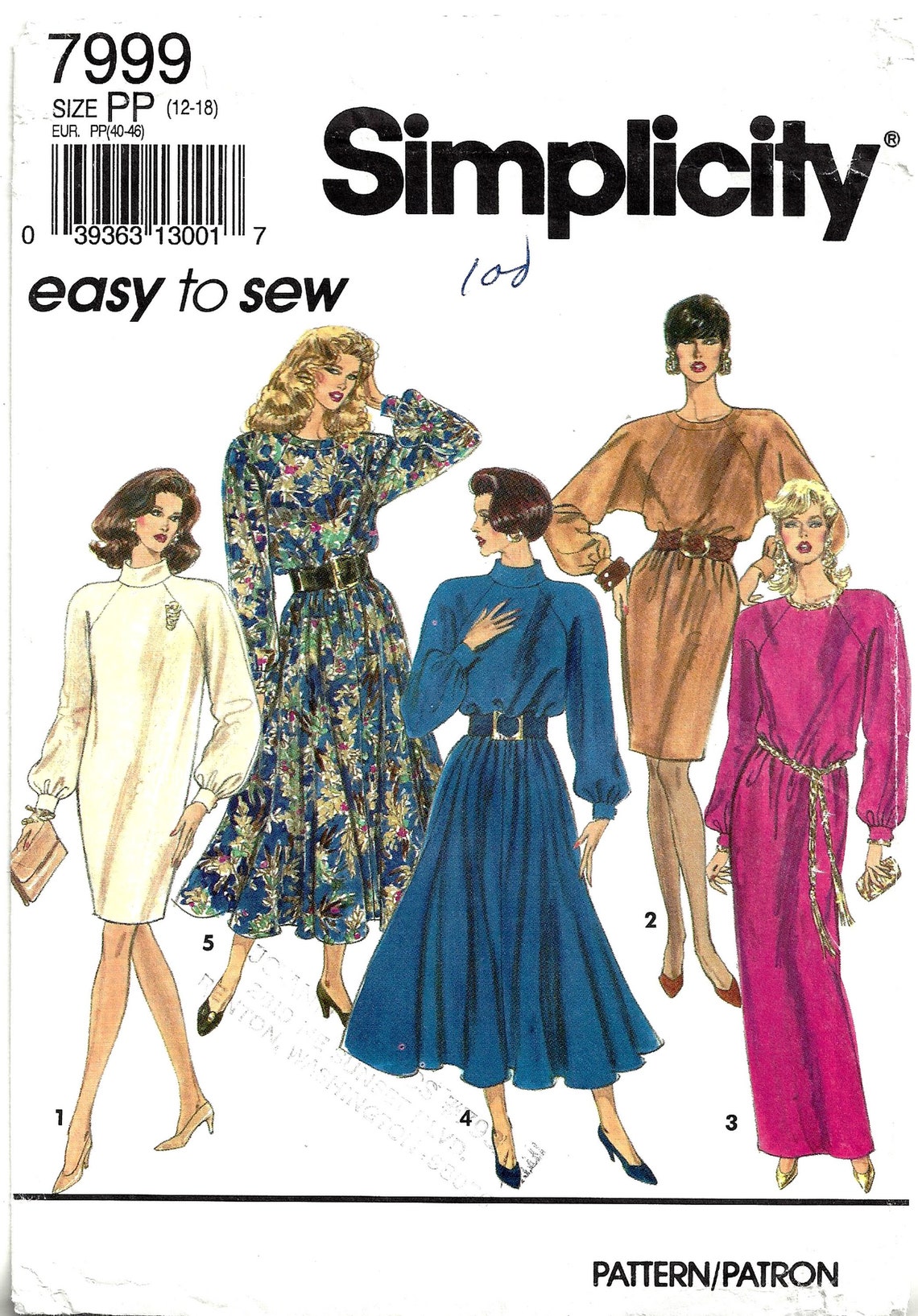 Simplicity 7999 Sewing Pattern Misses Easy to Sew Slim Raglan Sleeve ...
