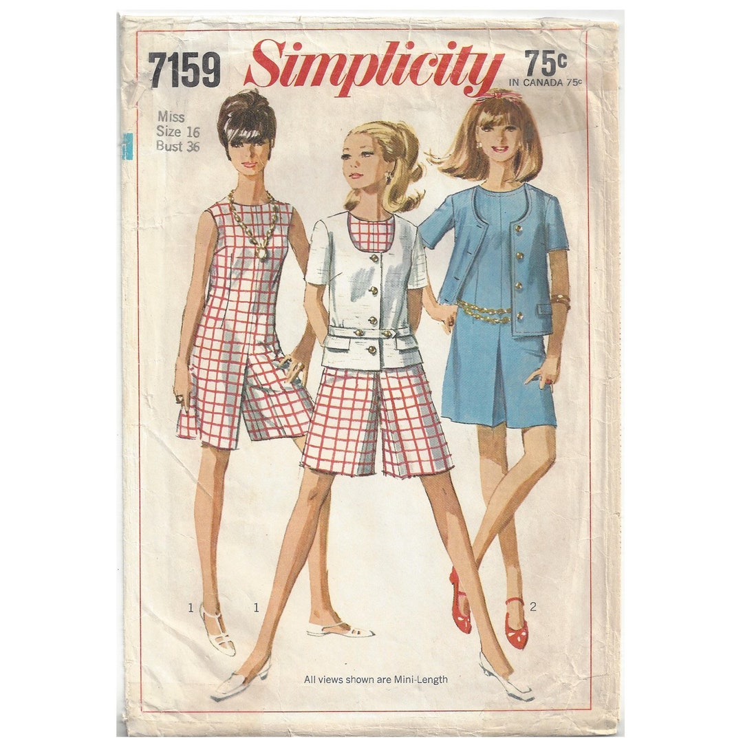 Simplicity 7159 Sewing Pattern Misses Vintage 60s Culotte Dress and ...
