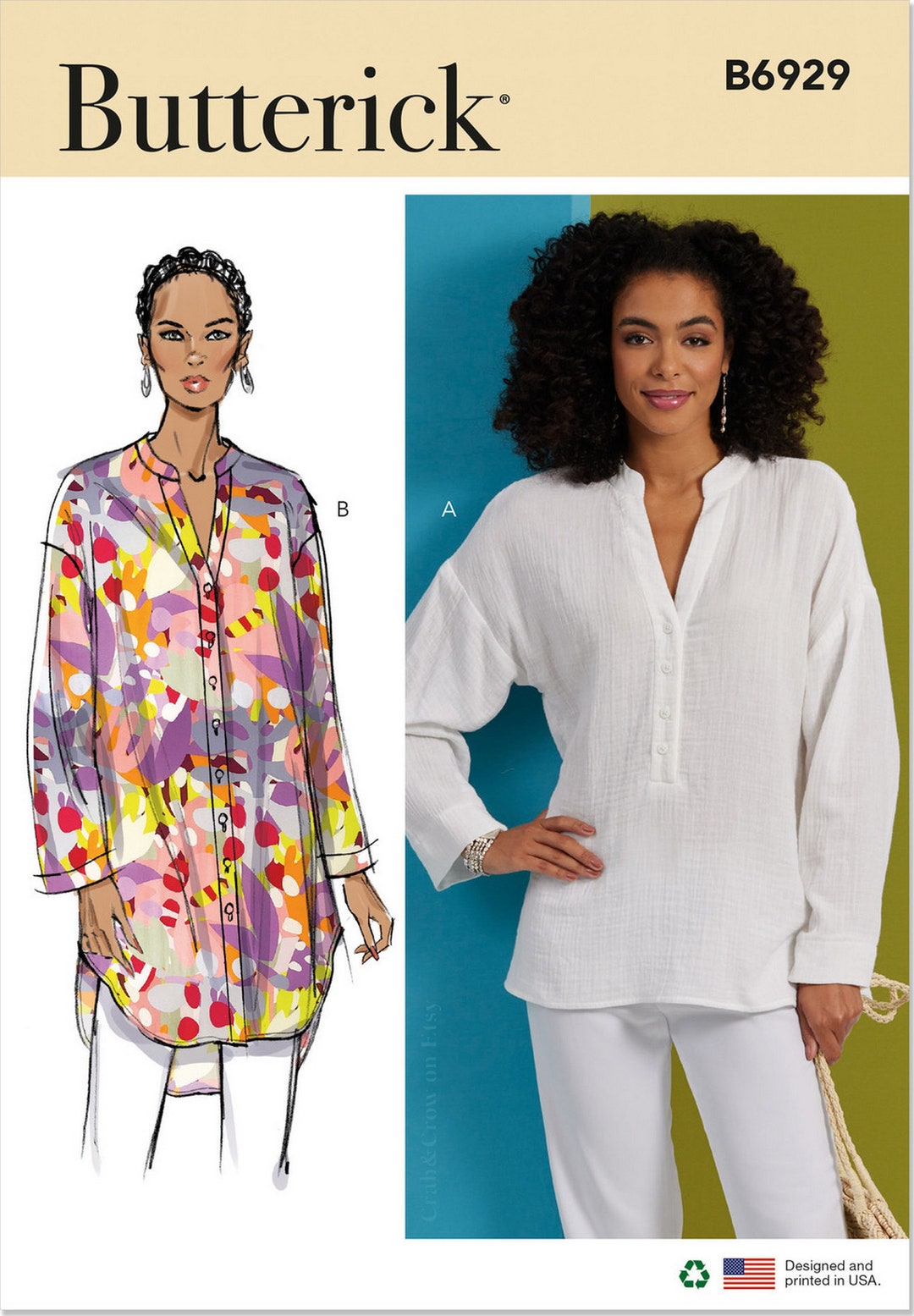 Butterick B6929 Sewing Pattern Misses Very Loose Fitting Top or Tunic ...