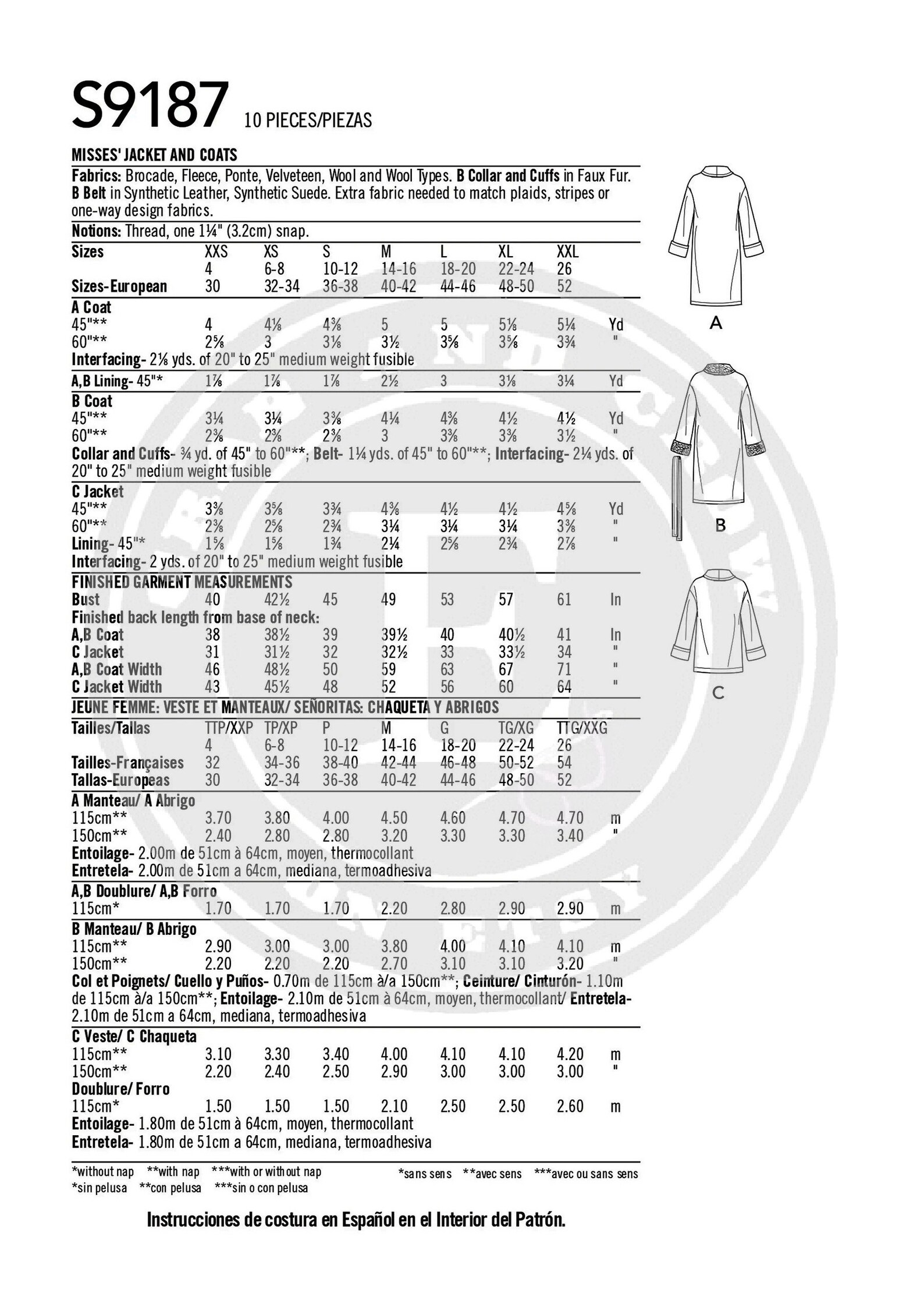 Simplicity S9187 Sewing Pattern Misses Relaxed Fit Jackets and Coats ...
