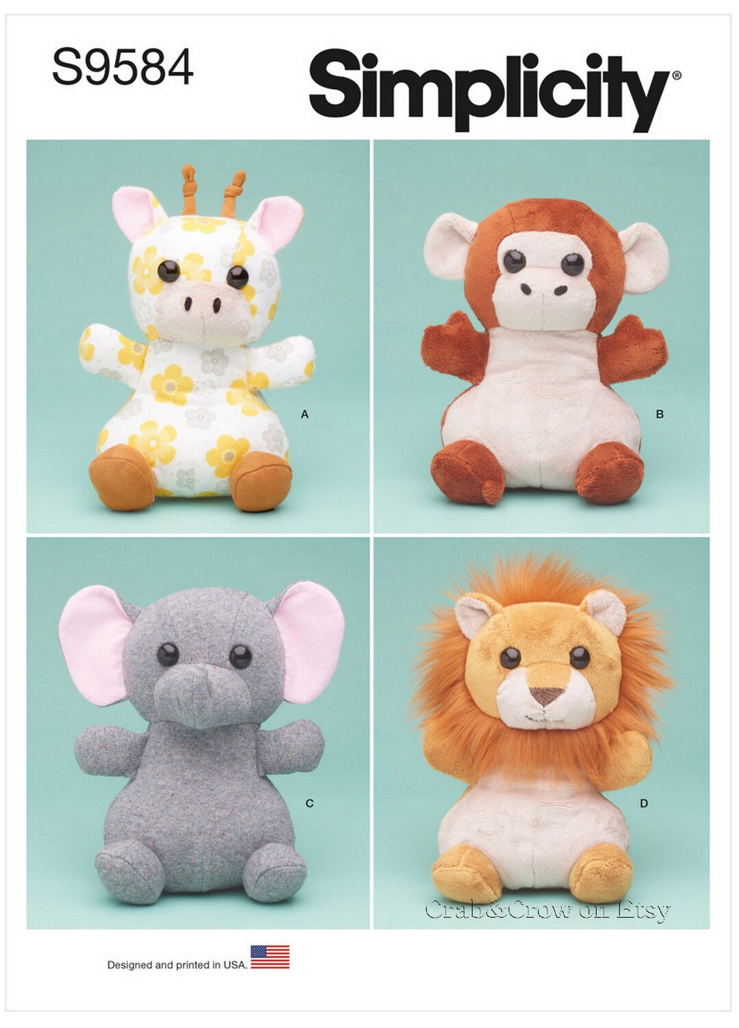 Simplicity S9584 Sewing Pattern for Stuffed Plush Chubby Giraffe Monkey ...