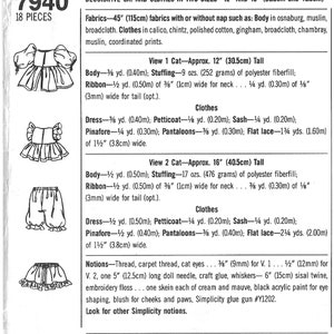 Simplicity 7940 Sewing Pattern for Decorative Cat and Clothes in Two ...
