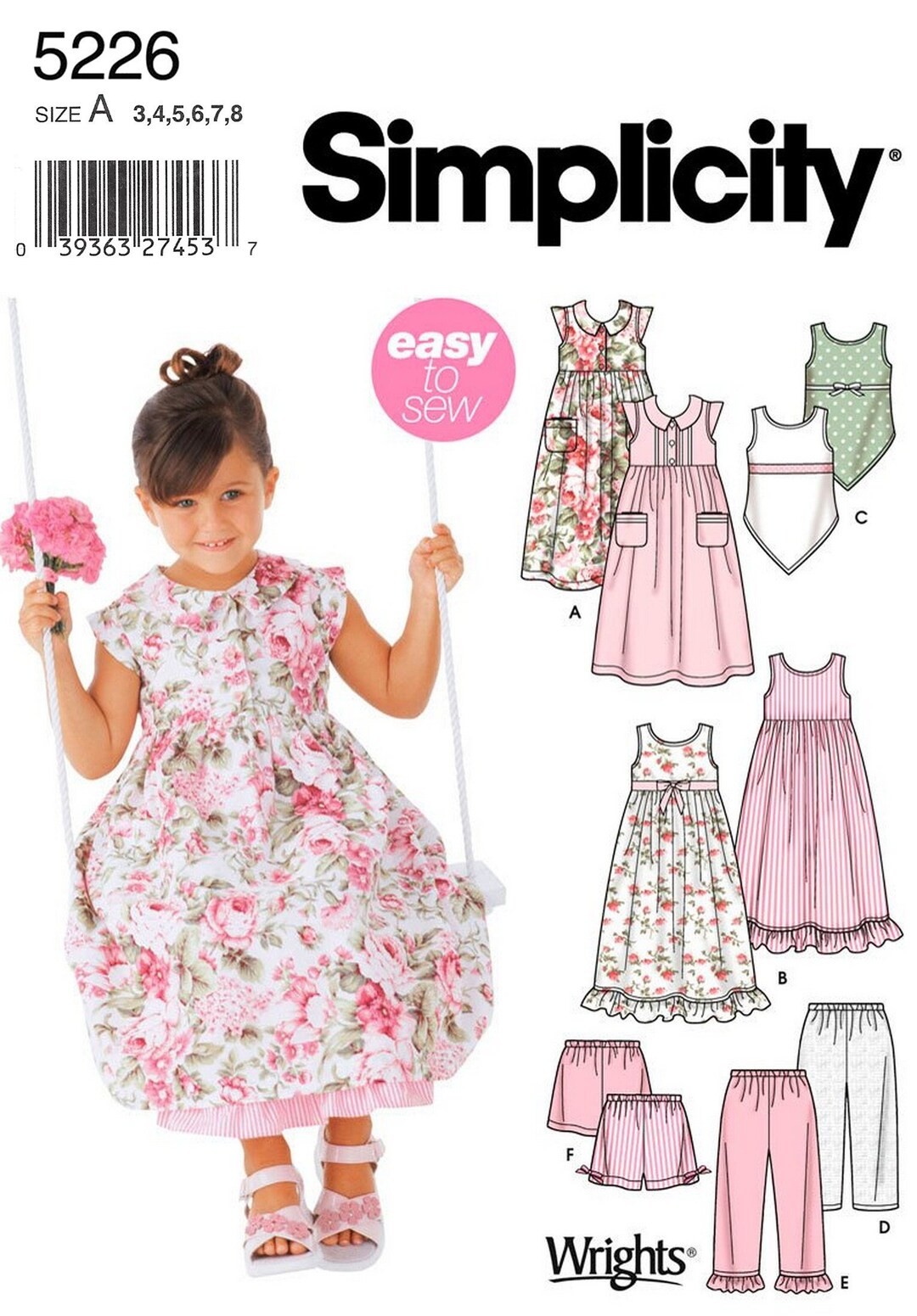 Simplicity 5226 Sewing Pattern for Childs Easy to Sew Dress Slip Dress ...