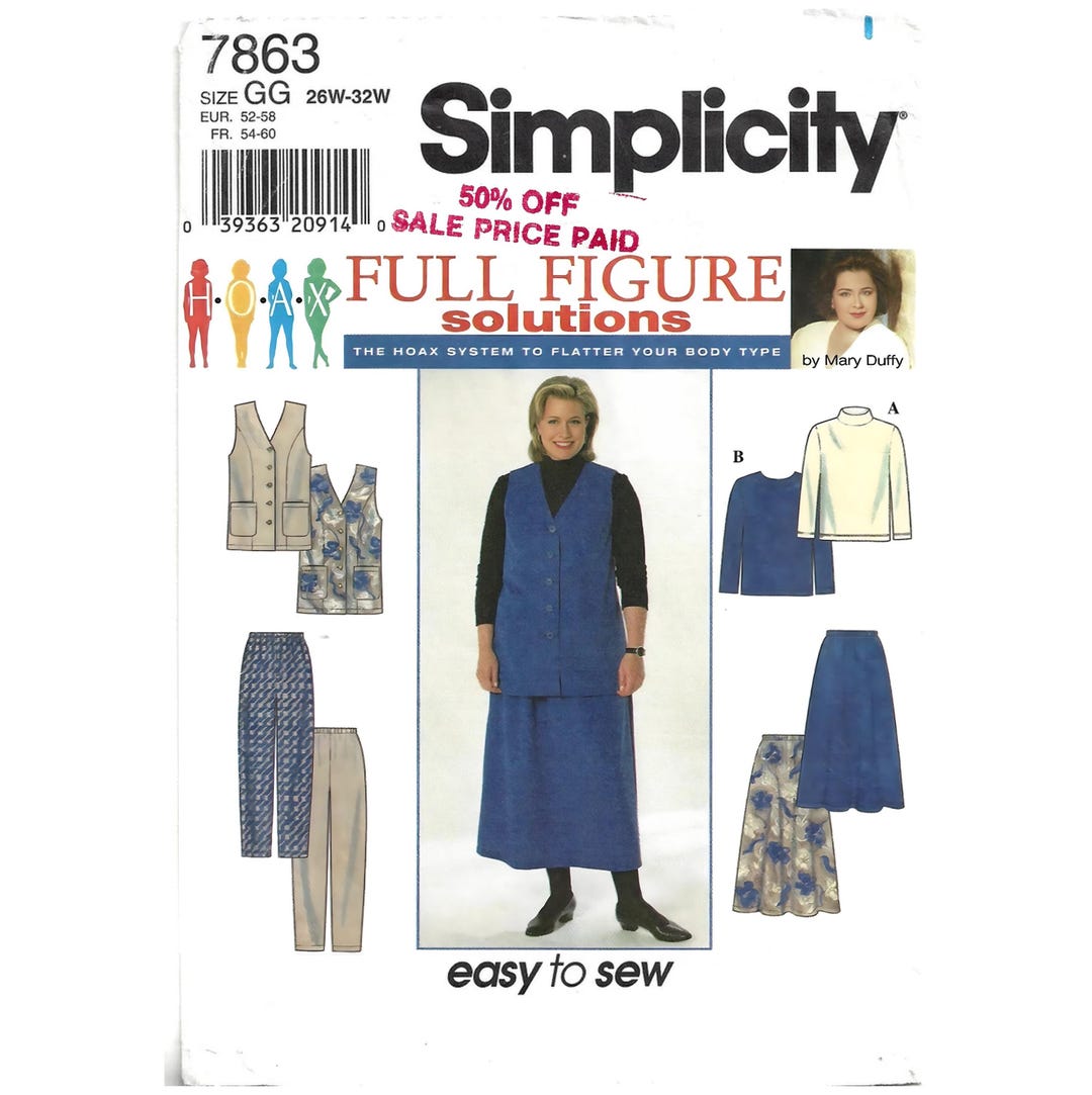 Simplicity 7863 Sewing Pattern for Womens Plus Size Vest Skirt Pants ...