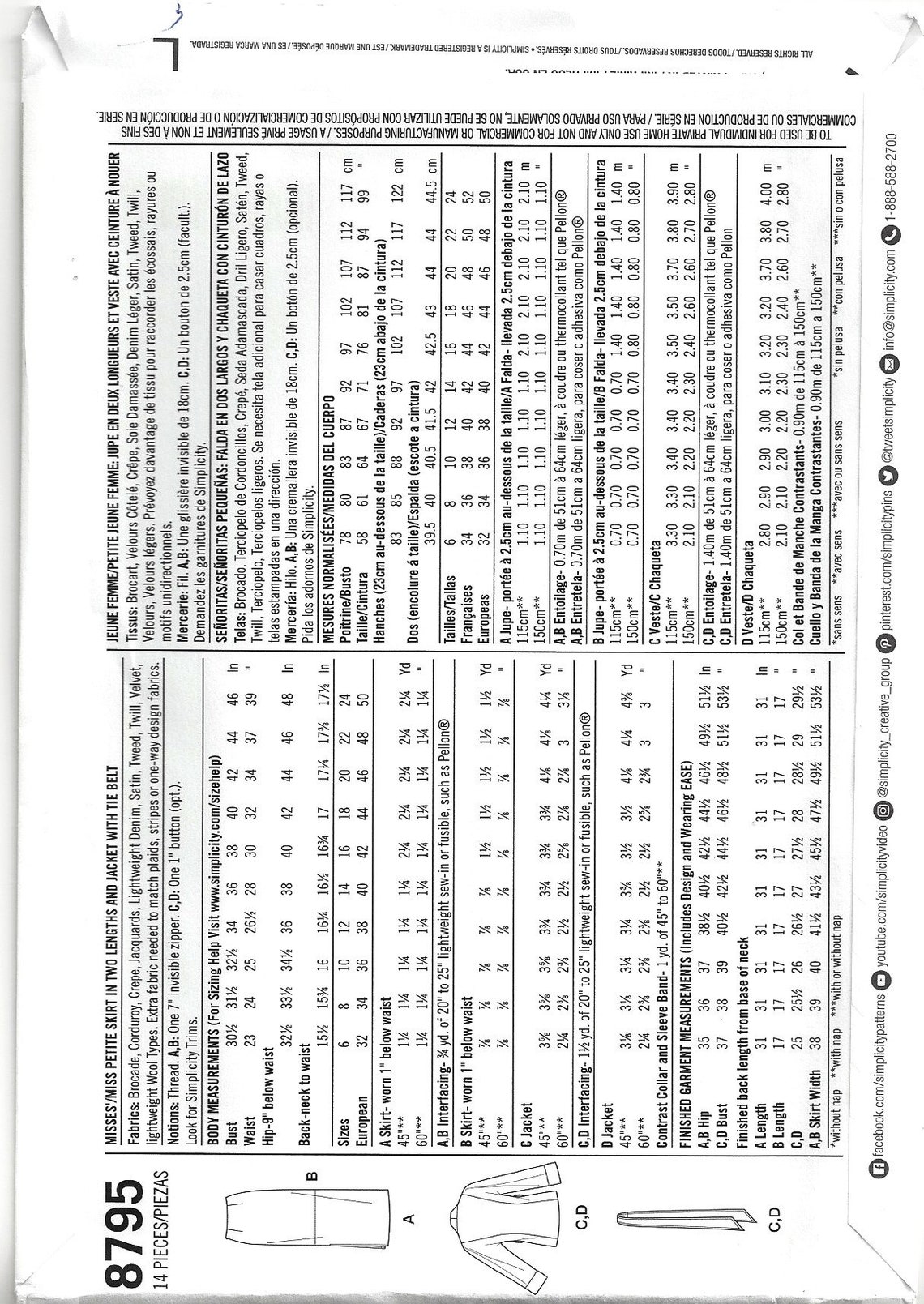Simplicity 8795 Sewing Pattern Misses Skirt in Two lengths and | Etsy