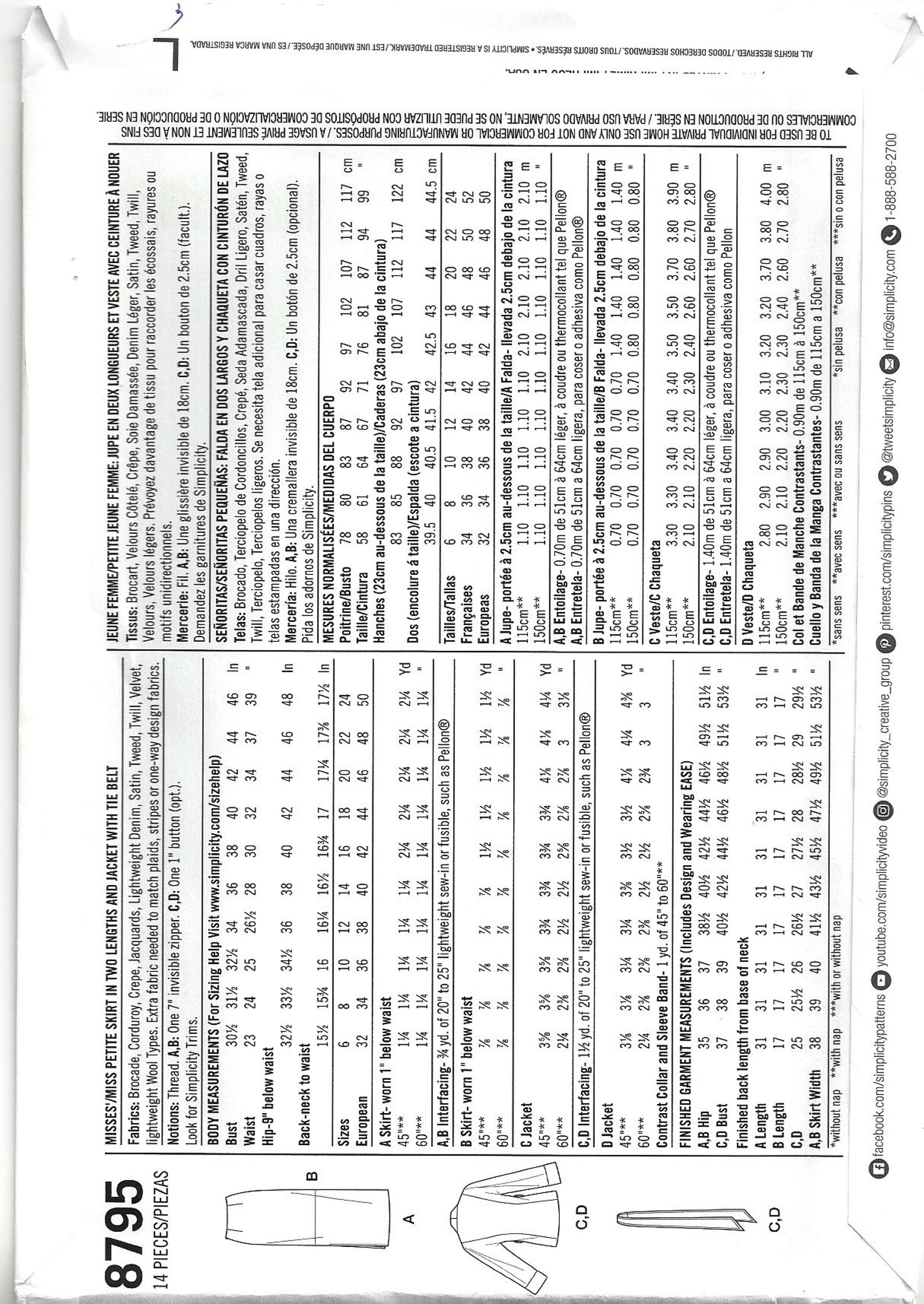 Simplicity 8795 Sewing Pattern Misses Skirt in Two Lengths and - Etsy