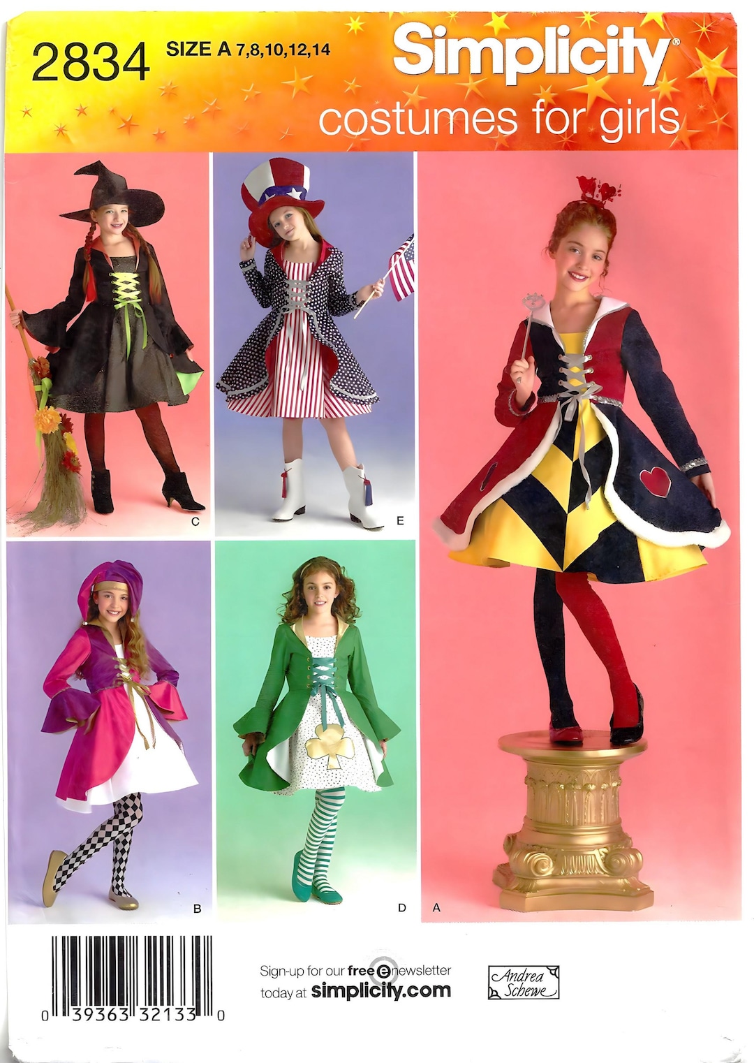 Simplicity 2834 Sewing Pattern Girls Costumes Witch Queen of Hearts Court Jester Independence ...