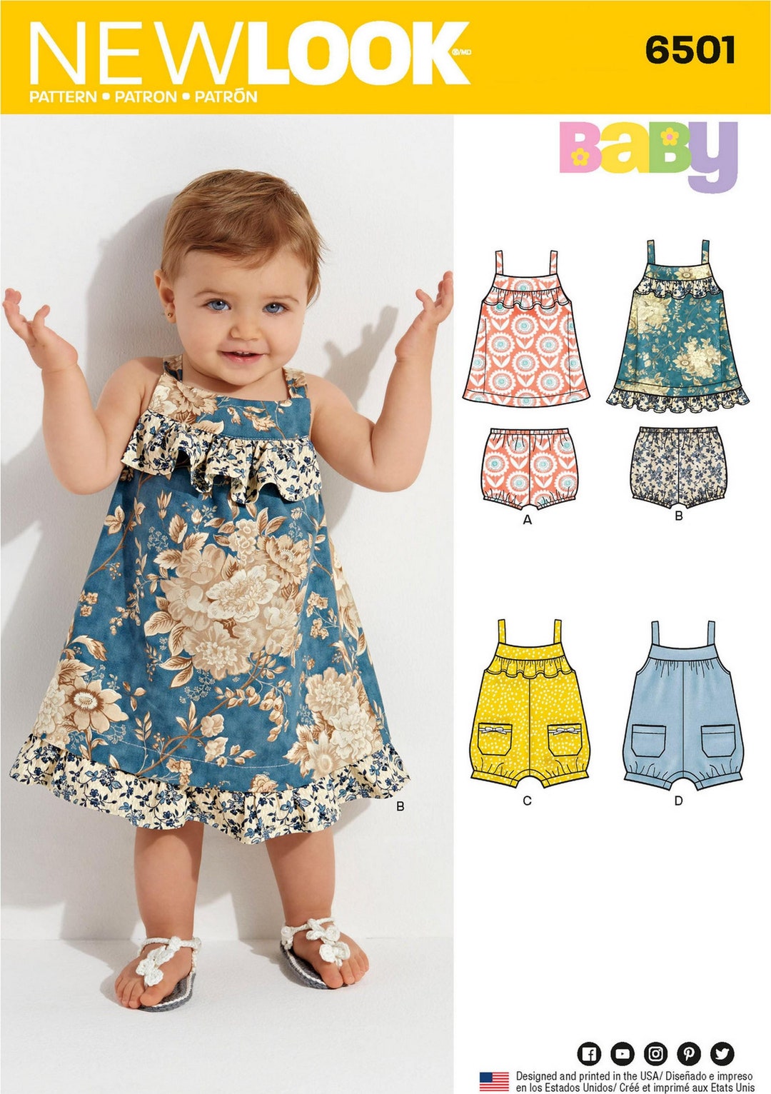 New Look 6501 Sewing Pattern for Infants Dress and Romper With Ruffle ...