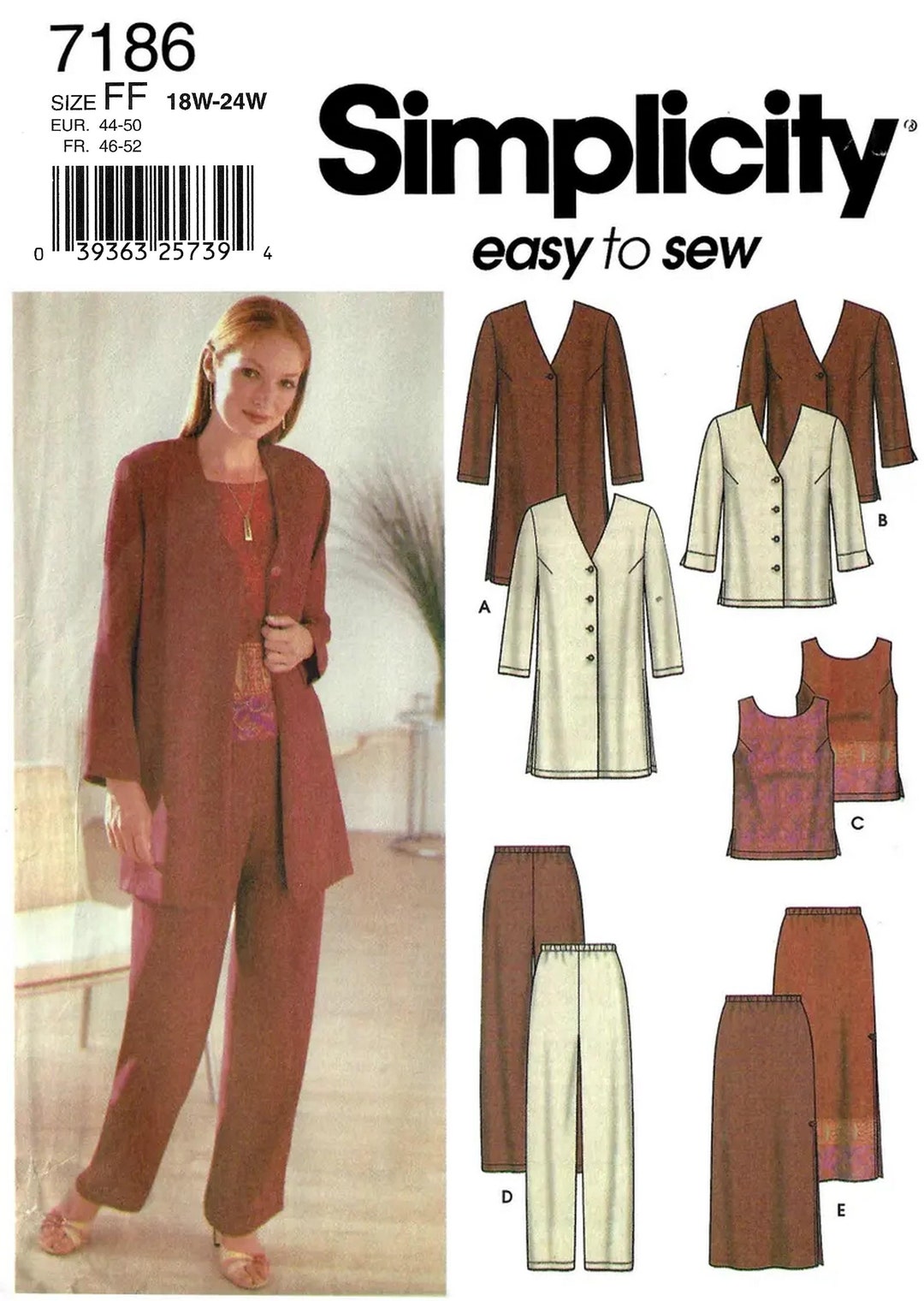 Simplicity 7186 Sewing Pattern Women's Easy to Sew Jacket in Two ...