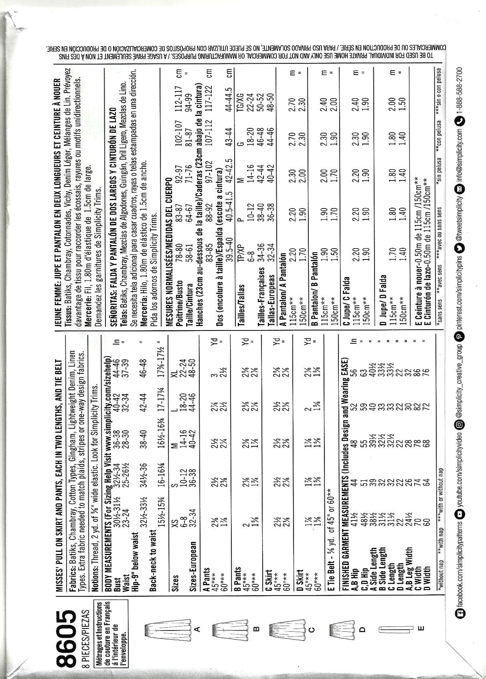 Simplicity 8605 Sewing Pattern Misses Easy-to Sew Paper Bag Waist Pull ...