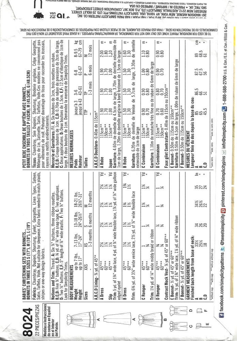 Simplicity 8024 Sewing Pattern Heirloom Babies Christening | Etsy