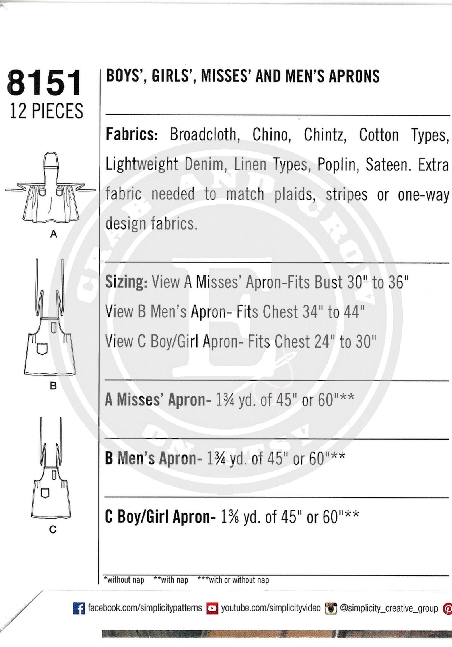 Simplicity 8151 Sewing Pattern for Misses and Mens Boys and - Etsy