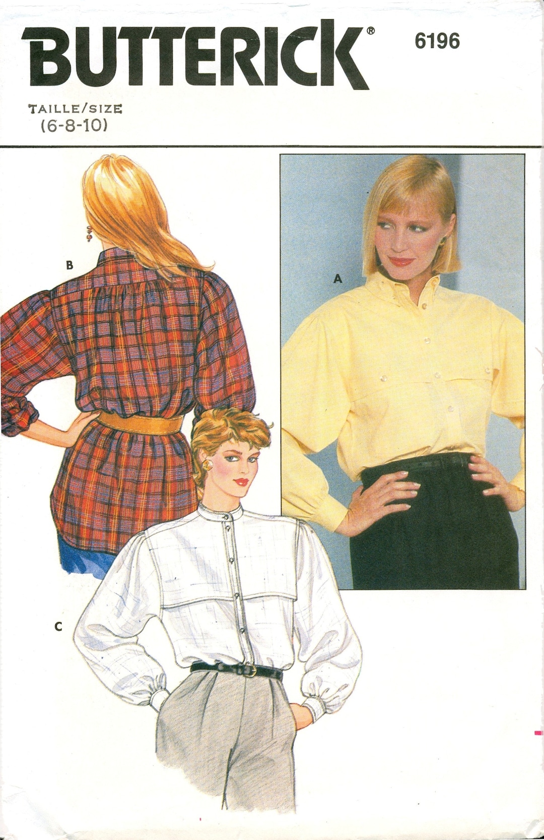 Butterick 6196 Sewing Pattern Misses Vintage 80s Loose Fitting Front ...