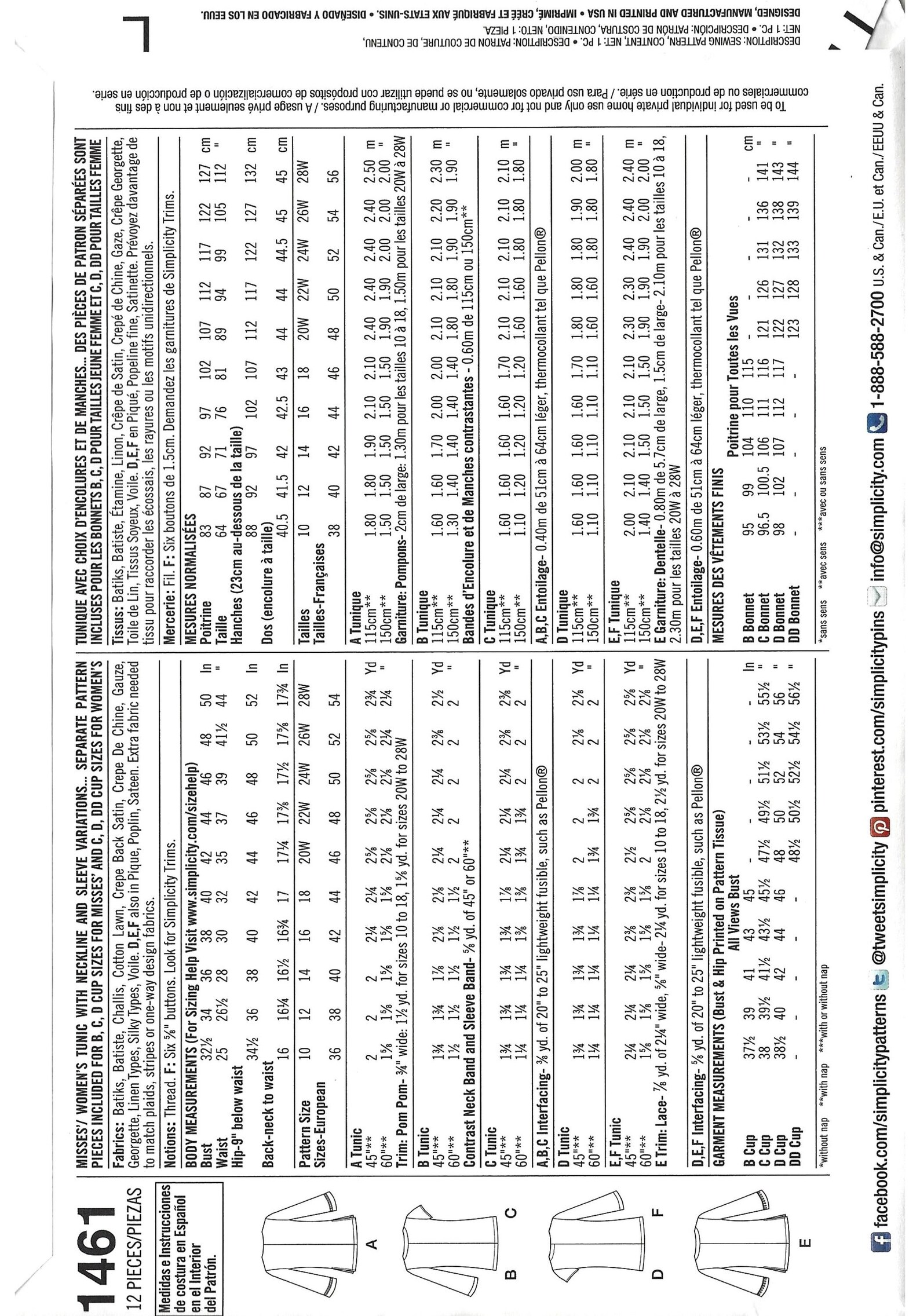 Simplicity 1461 Sewing Pattern Misses Tunic With Neckline and - Etsy