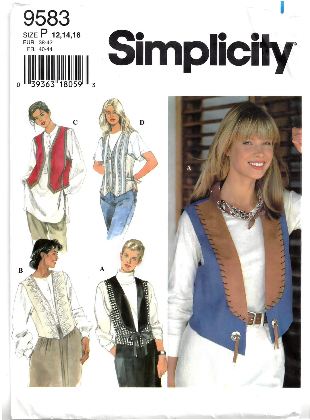 Simplicity 9583 Sewing Pattern Misses Vintage 90s Set of Lined Vests Sz ...