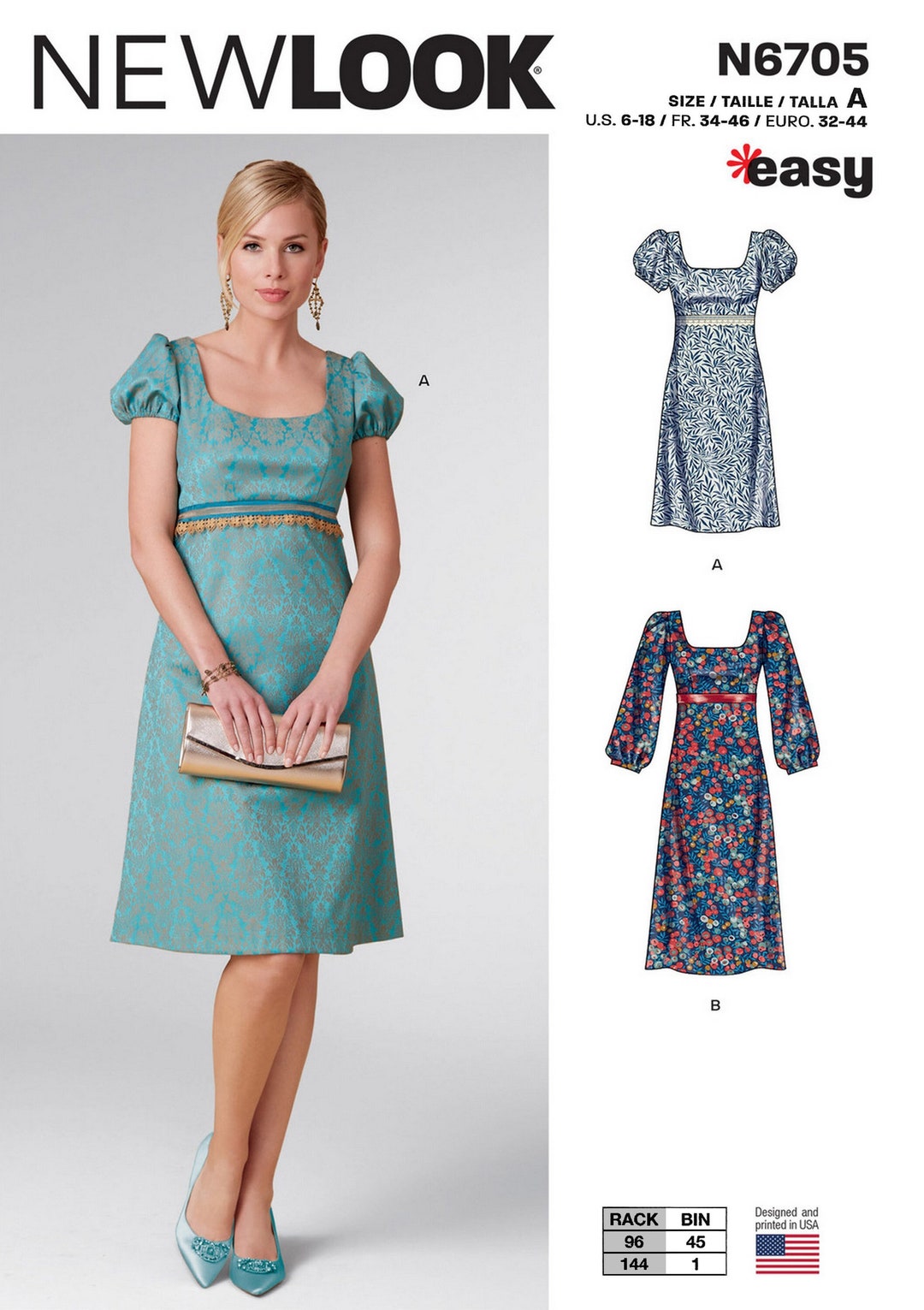 New Look N6705 Sewing Pattern Misses Low Neckline Puff Sleeve Empire ...