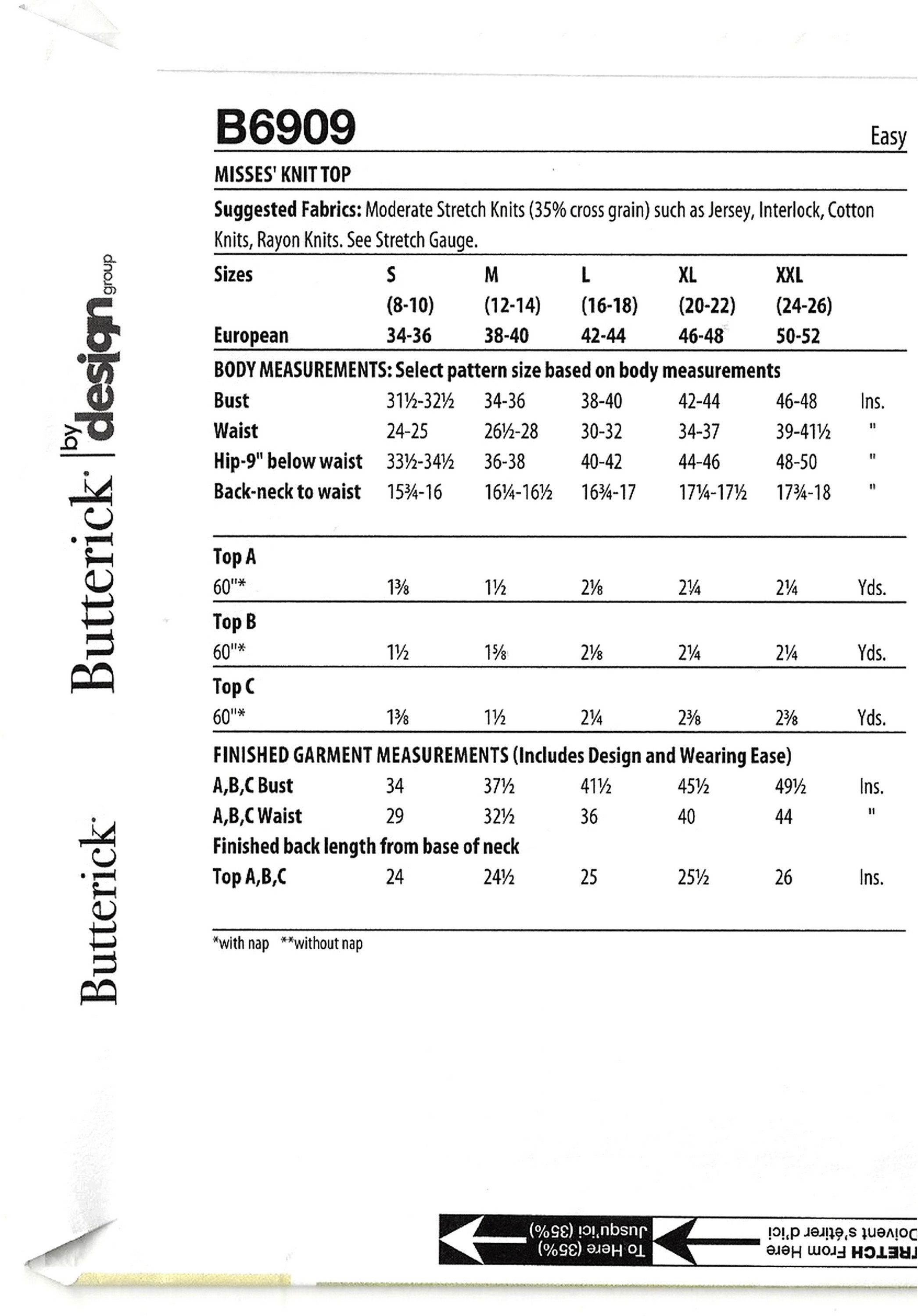 Butterick B6909 Sewing Pattern Misses Cross Front Knit Top - Etsy