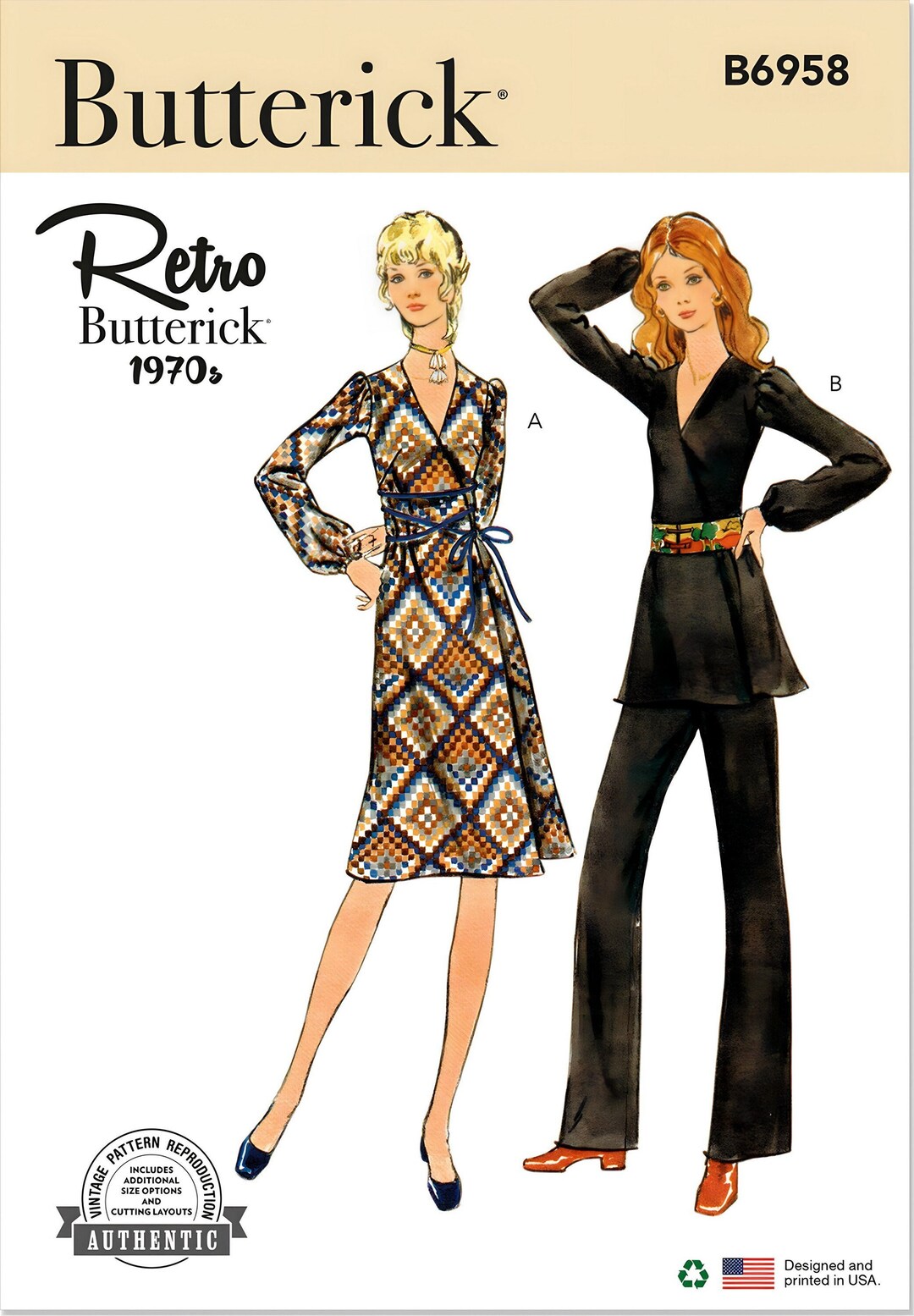 Butterick B6958 Sewing Pattern Misses Retro 70s Reproduction Long ...