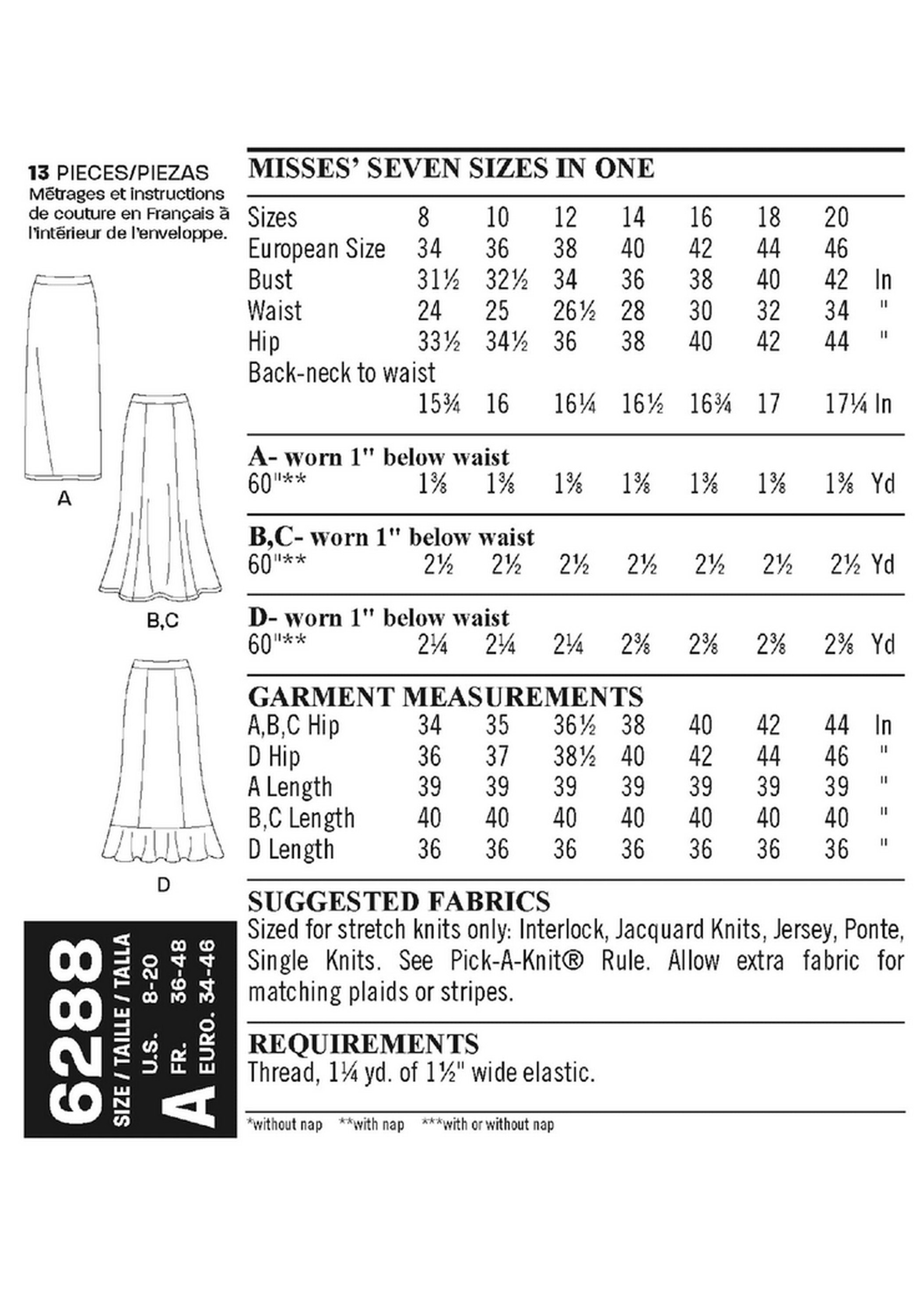 New Look 6288 Sewing Pattern for Misses Easy Pull on Knit Skirts Sz 8 ...