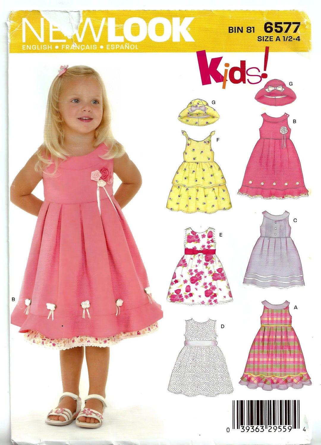 New Look 6577 Sewing Pattern for Toddlers Raised Waist Dresses and Hat ...