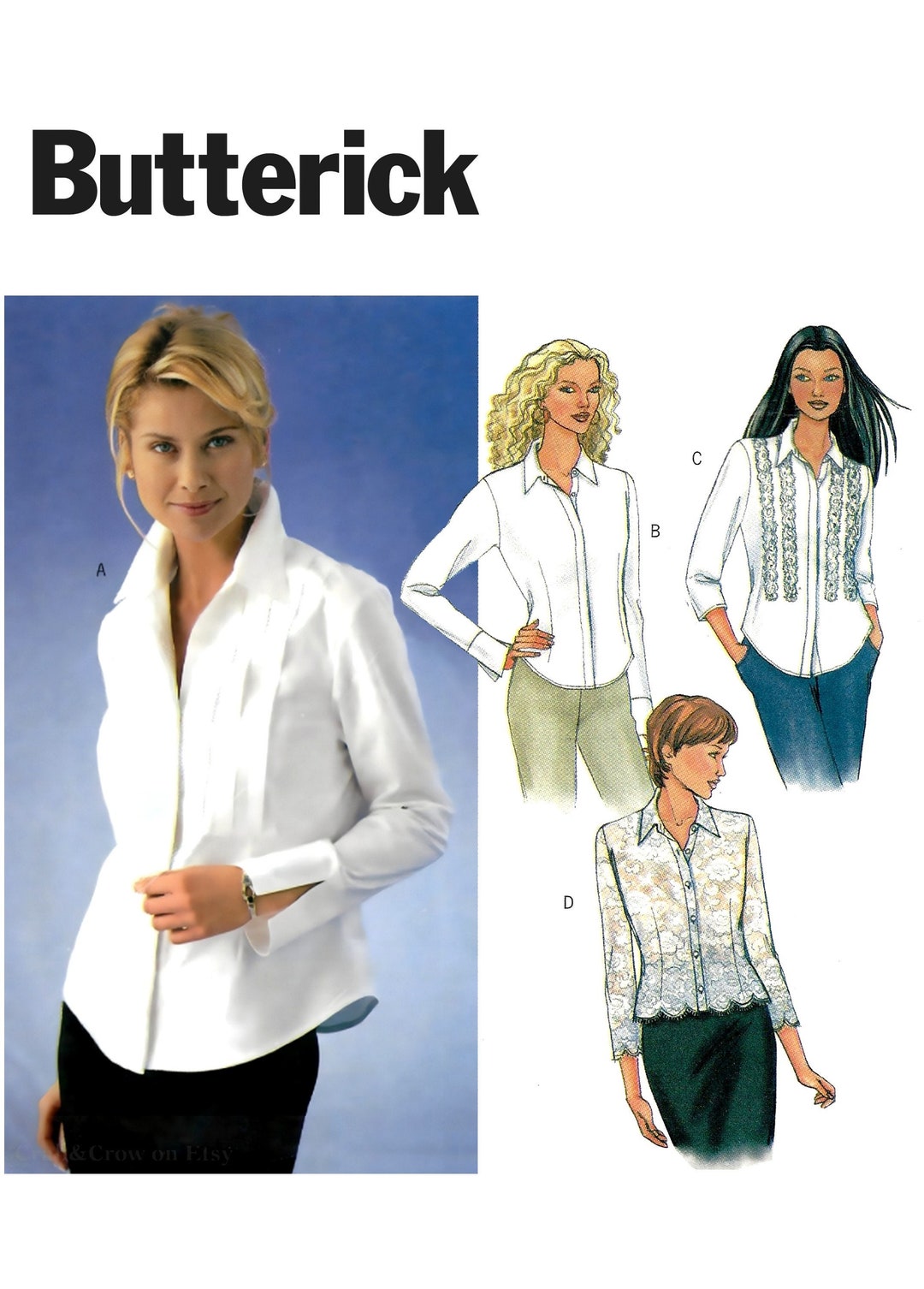 Butterick 3525 Sewing Pattern for Misses Collared Button Front Shirts ...